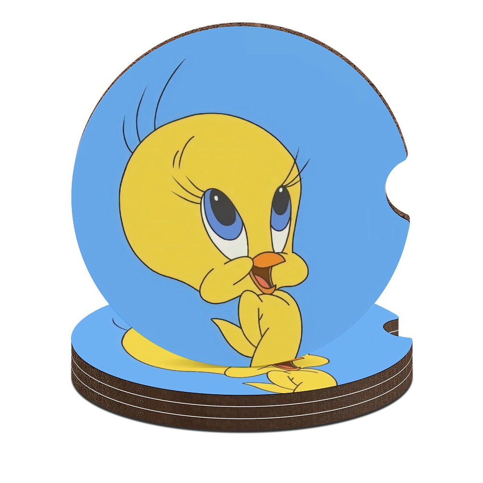 Tweety Bird Cartoon car coaster with finger notches and cork base car ...