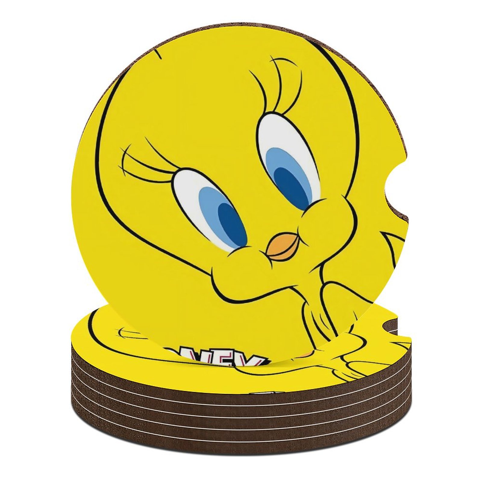 Tweety Bird Cartoon car coaster with finger notches and cork base car ...