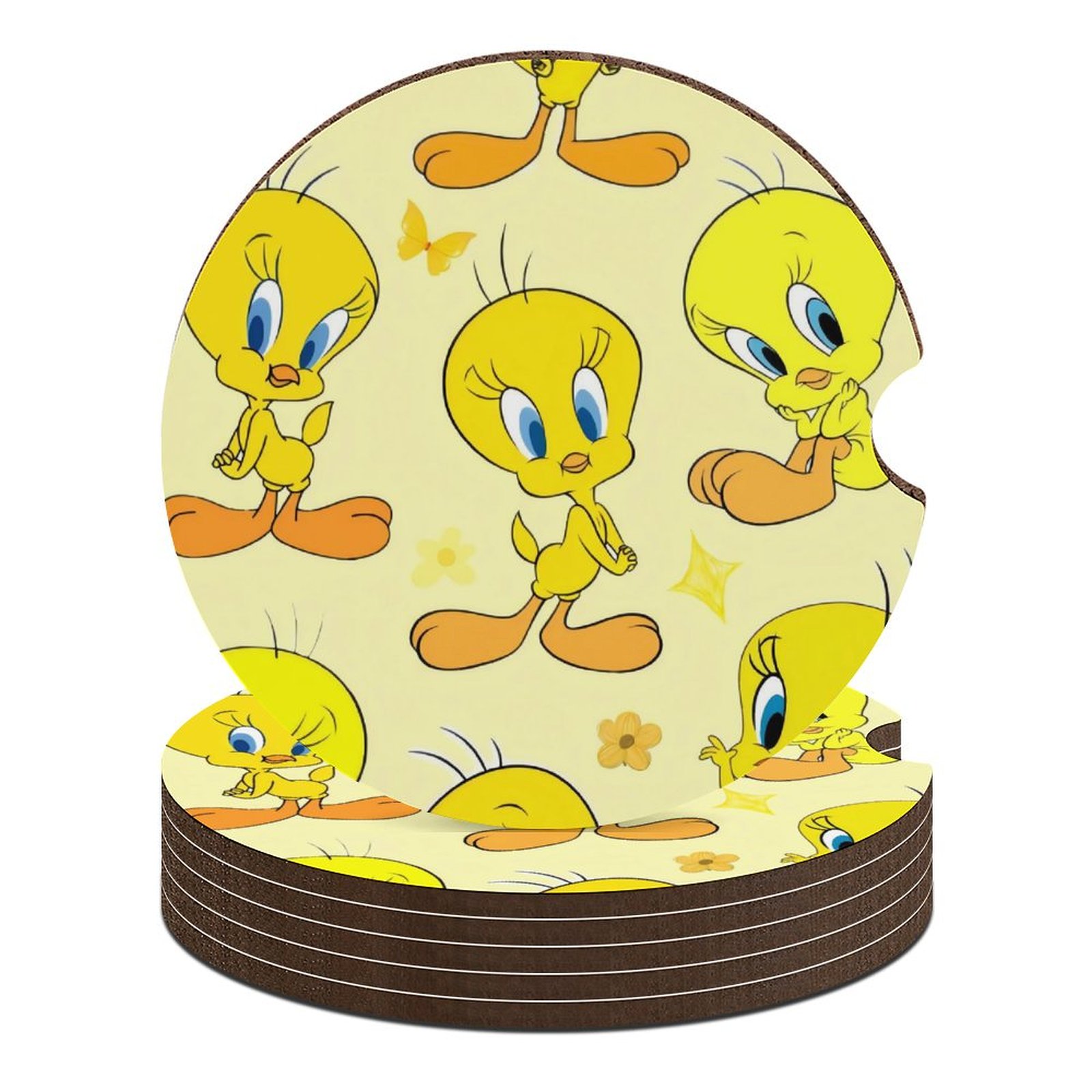 Tweety Bird Cartoon car coaster with finger notches and cork base car ...