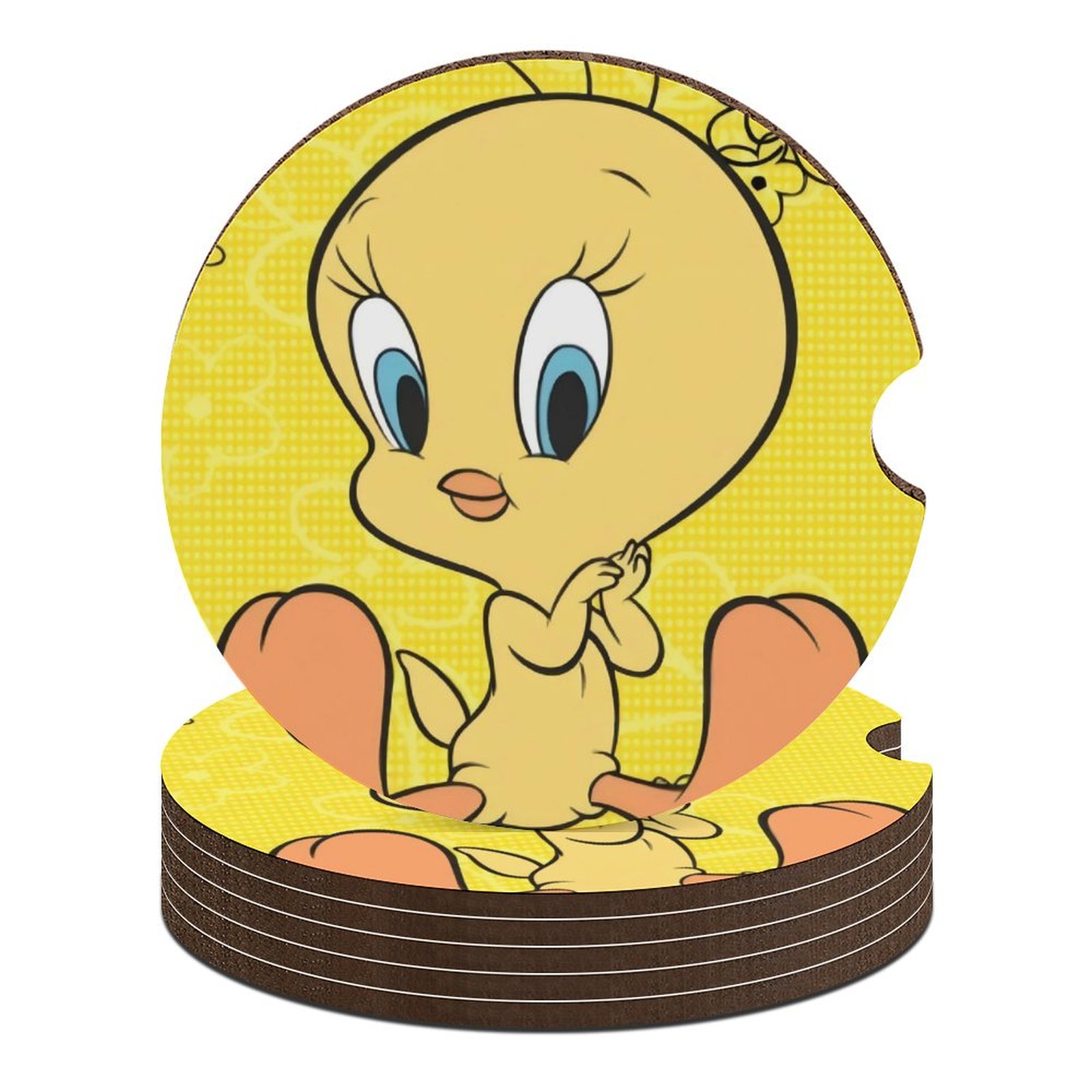 Tweety Bird Cartoon car coaster with finger notches and cork base car ...