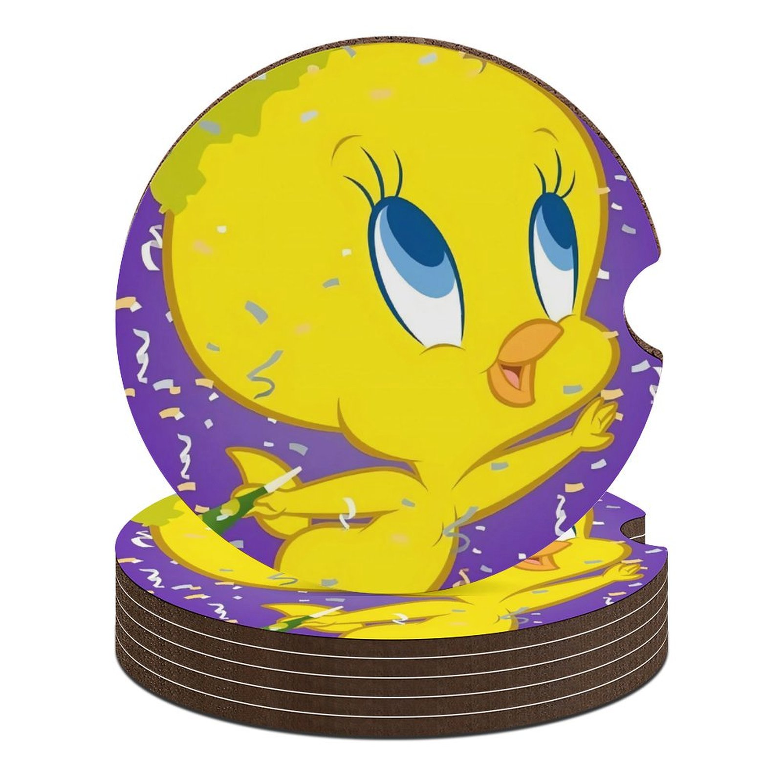 Tweety Bird Cartoon car coaster with finger notches and cork base car ...