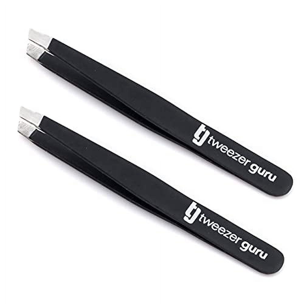 Tweezer Guru Tweezers for Women - 2pc Slant Pointed Precision Tweezers ...