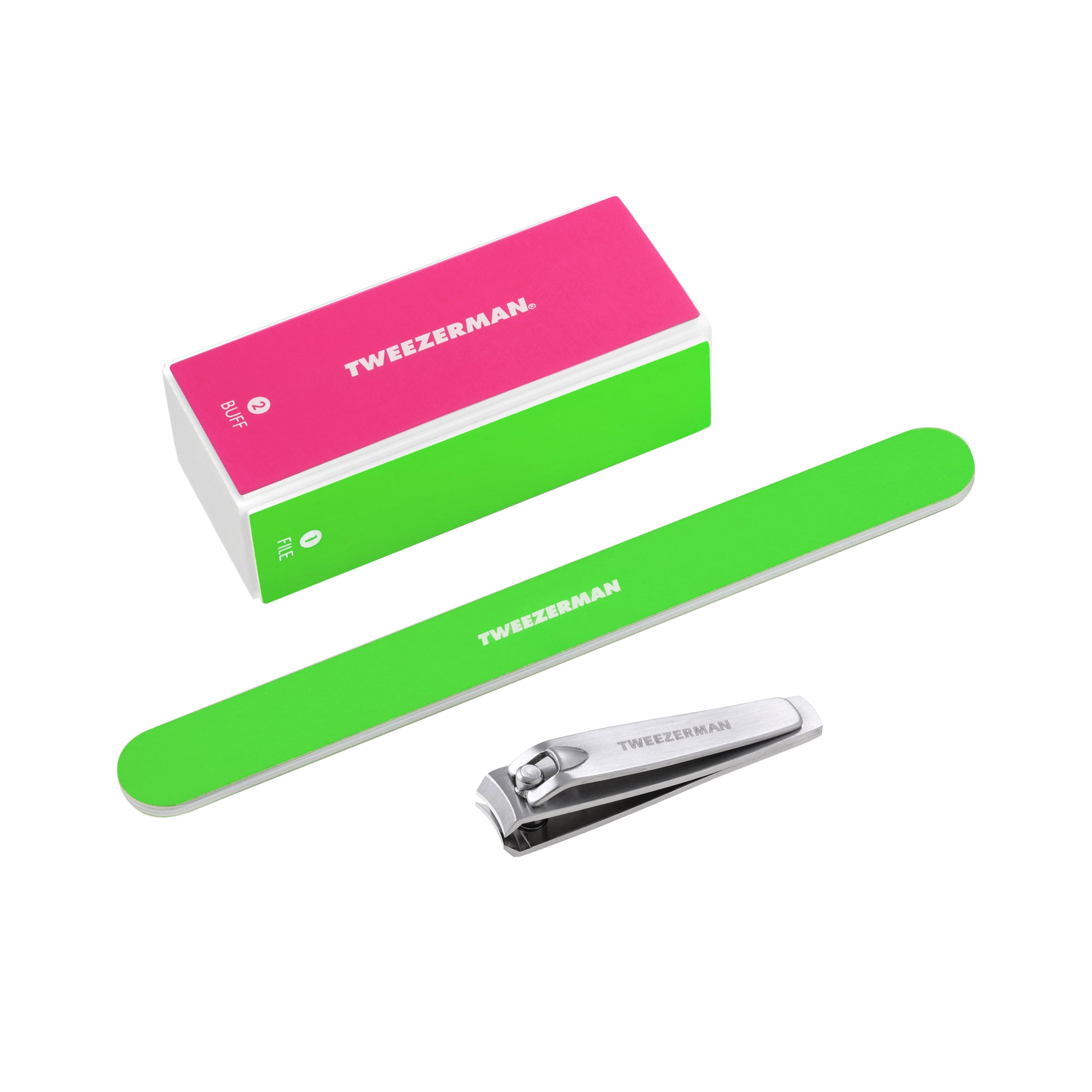Tweezerman Neon Pink & Green Manicure Kit Includes Nail Clipper, Buffer ...