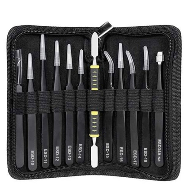 Tweezers 12 Pieces ESD Tweezers Tools Kit Anti-Static Non-Magnetic ...