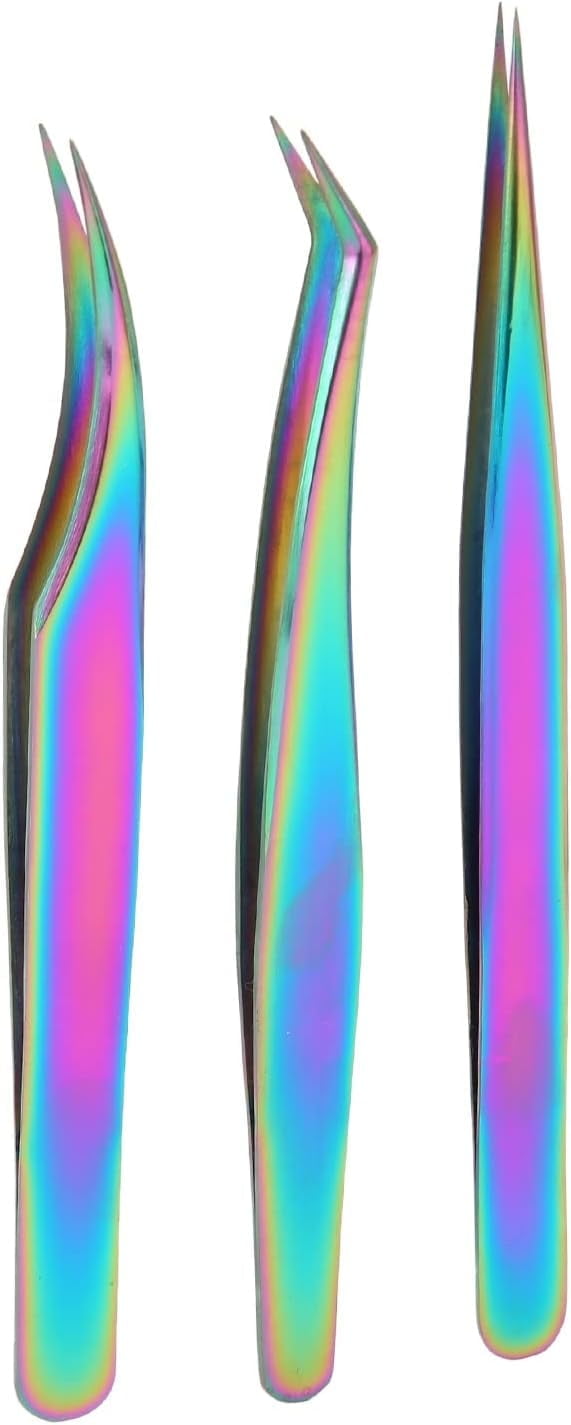 Tweezers Set, 3 Pieces Elastic Easy Clean Eyelash Extension Tweezers ...