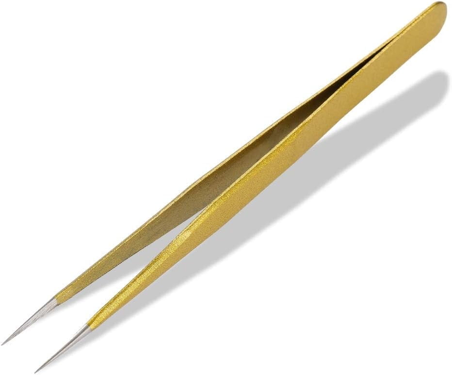 Tweezers for Eyelash Extension Eyebrow Ingrown Hair High Precision Gold ...