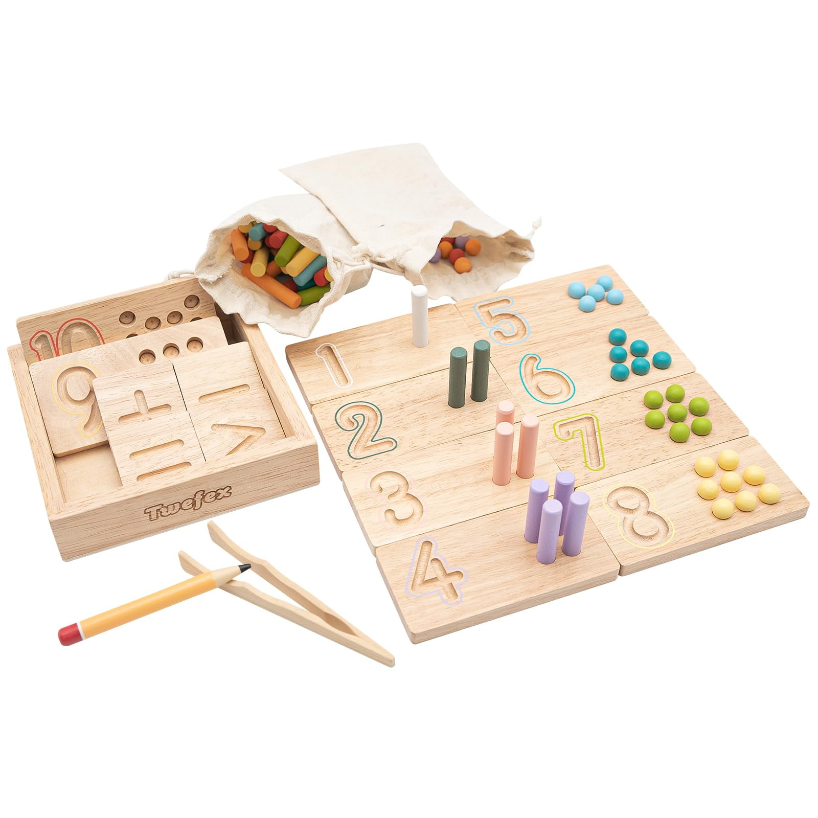 Twefex Montessori Counting Toys MMF7 for Toddlers | 3 in 1 Wooden Peg ...