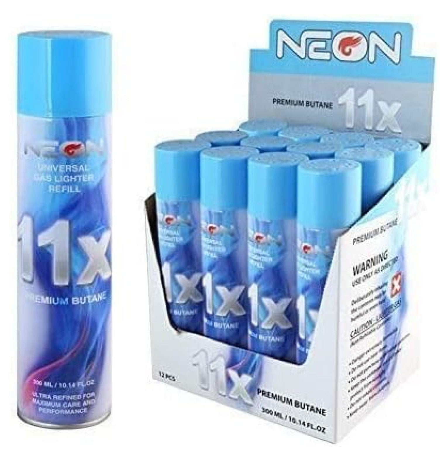 Twelve (12) Cans of Neon 11x Ultra Refined Butane Fuel Lighter Refill ...