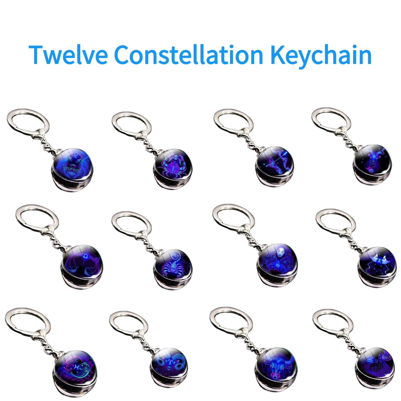 Twelve Constellation Keychain Pendant Time Luminous Glass Pendant Metal ...