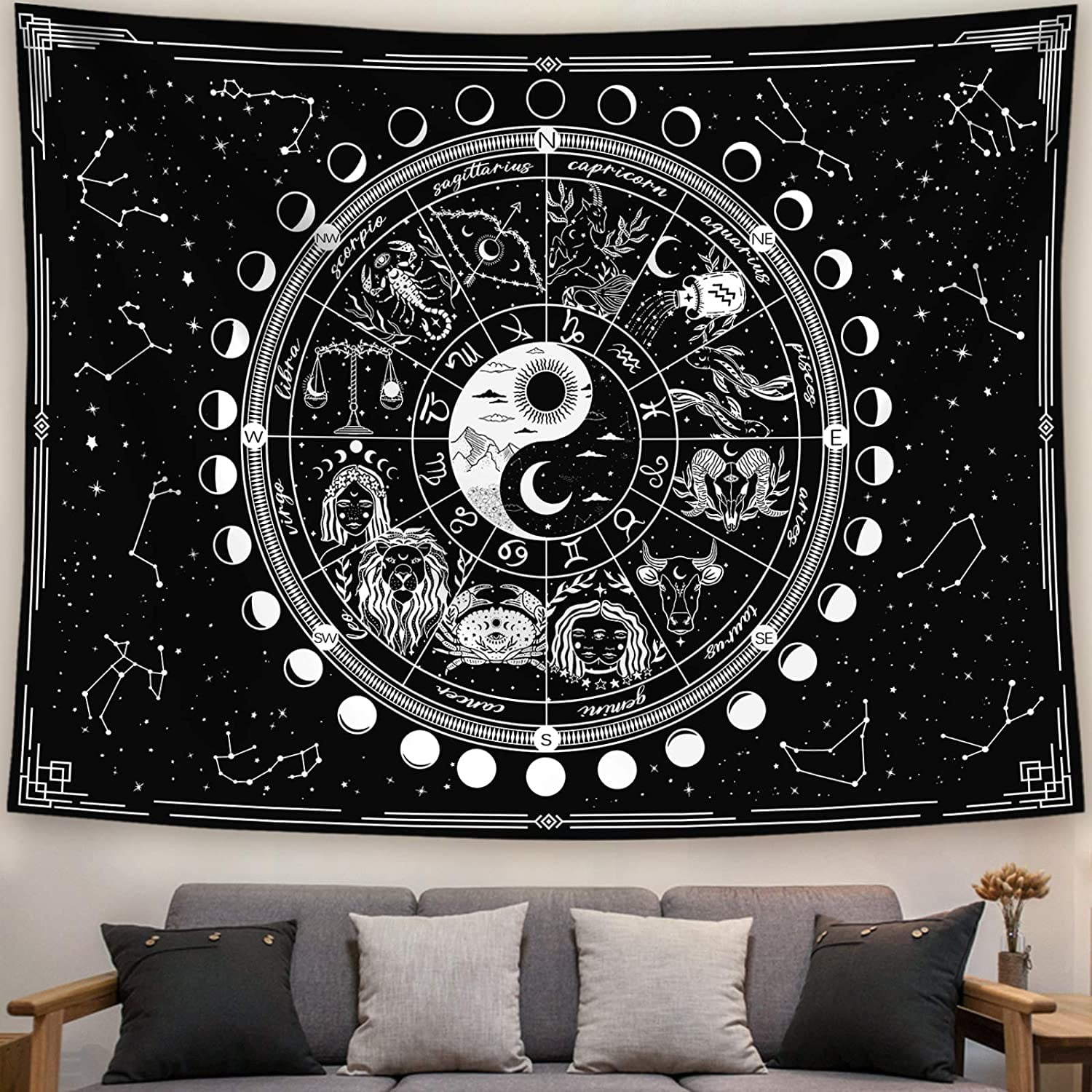 Twelve Constellation Tapestry,Black and White ，Sun and Moon ，Yin and ...
