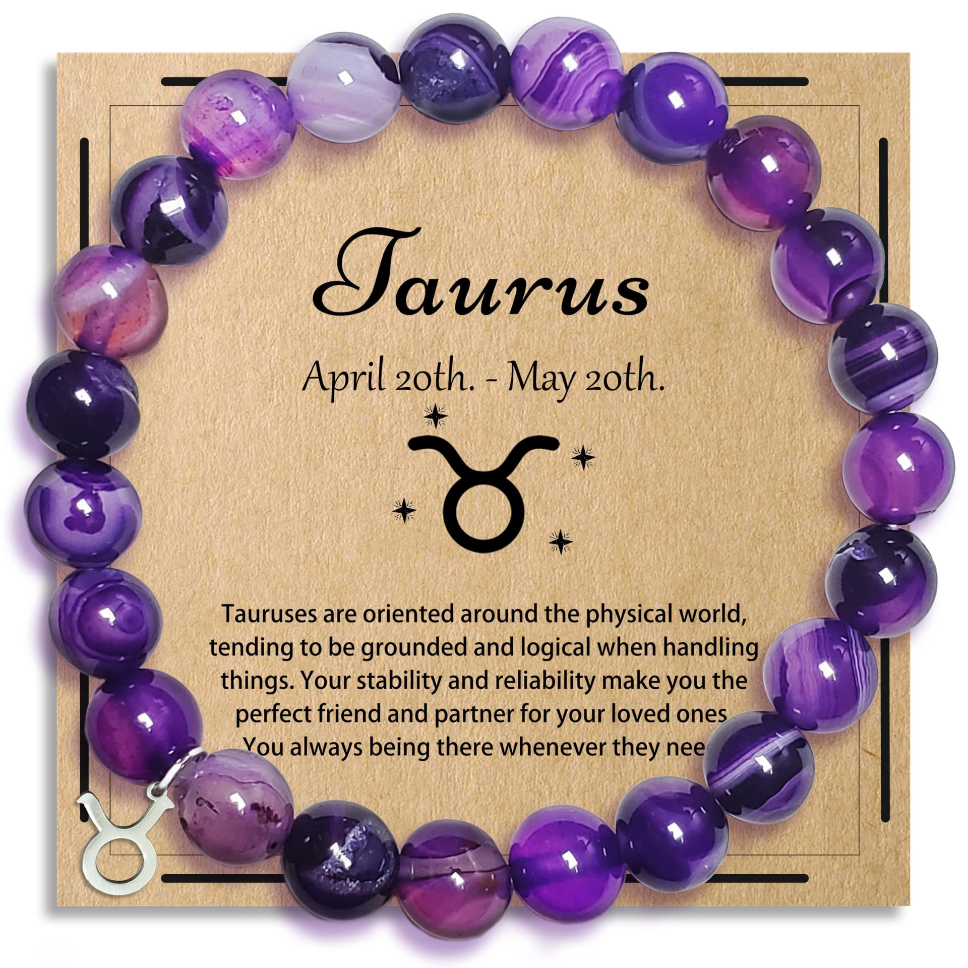 Twelve Constellations Bracelet Stainless Steel Pendant 8mm Purple Agate ...