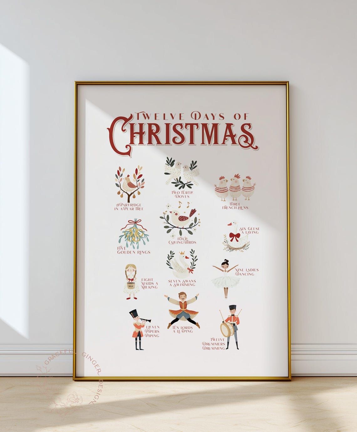 Twelve Days Of Winter Poster, Song Wall Art Print Warm Present Vintage ...