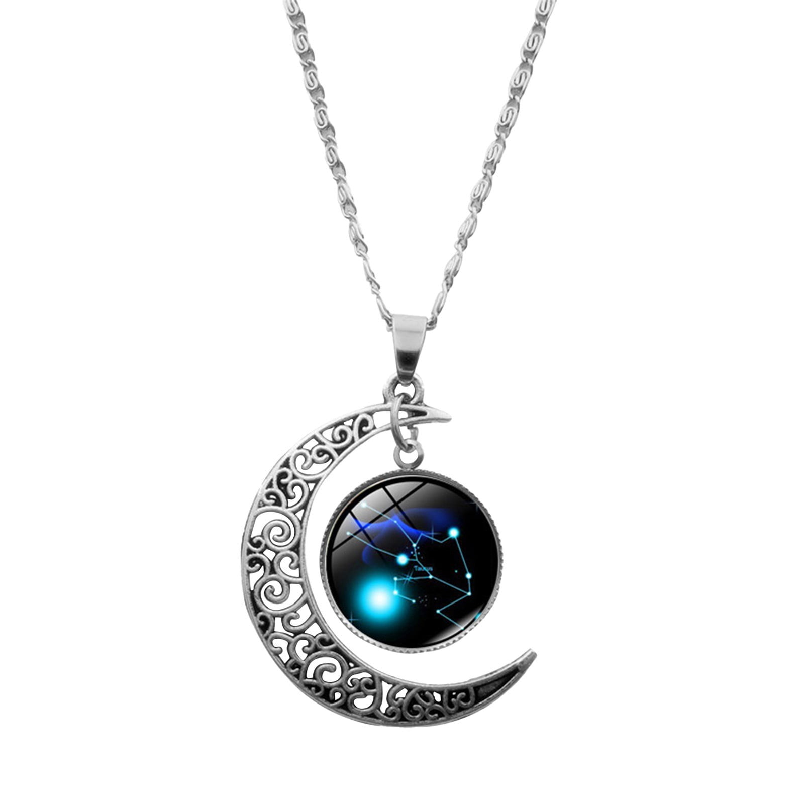 Twelve Zodiac Signs Moon Star Pendant Necklace for Women Constellation Birthstone Charm Necklace ...