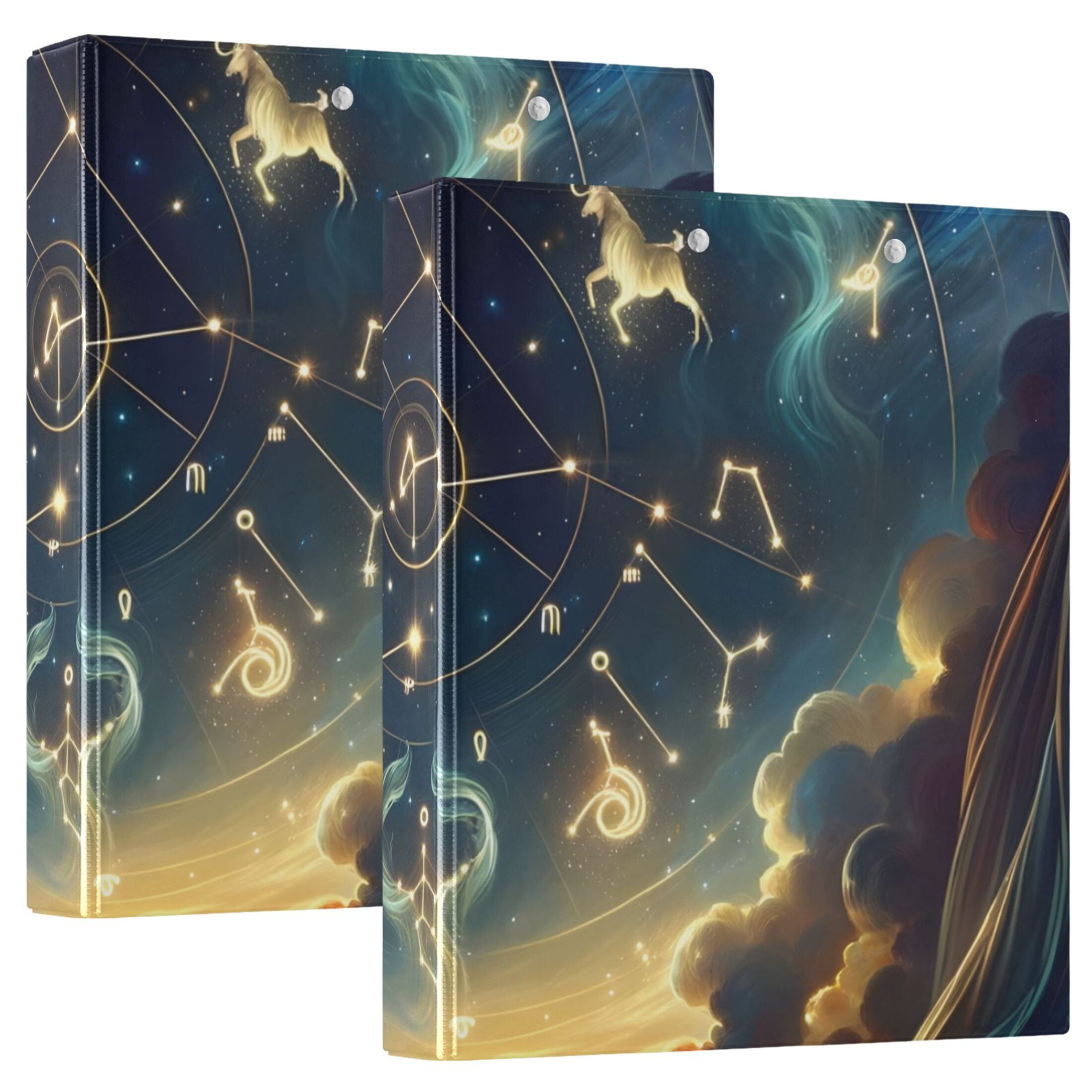 Twelve Zodiac Stars in Night Sky 3 Ring Hardcover Binders 1.5" Round ...