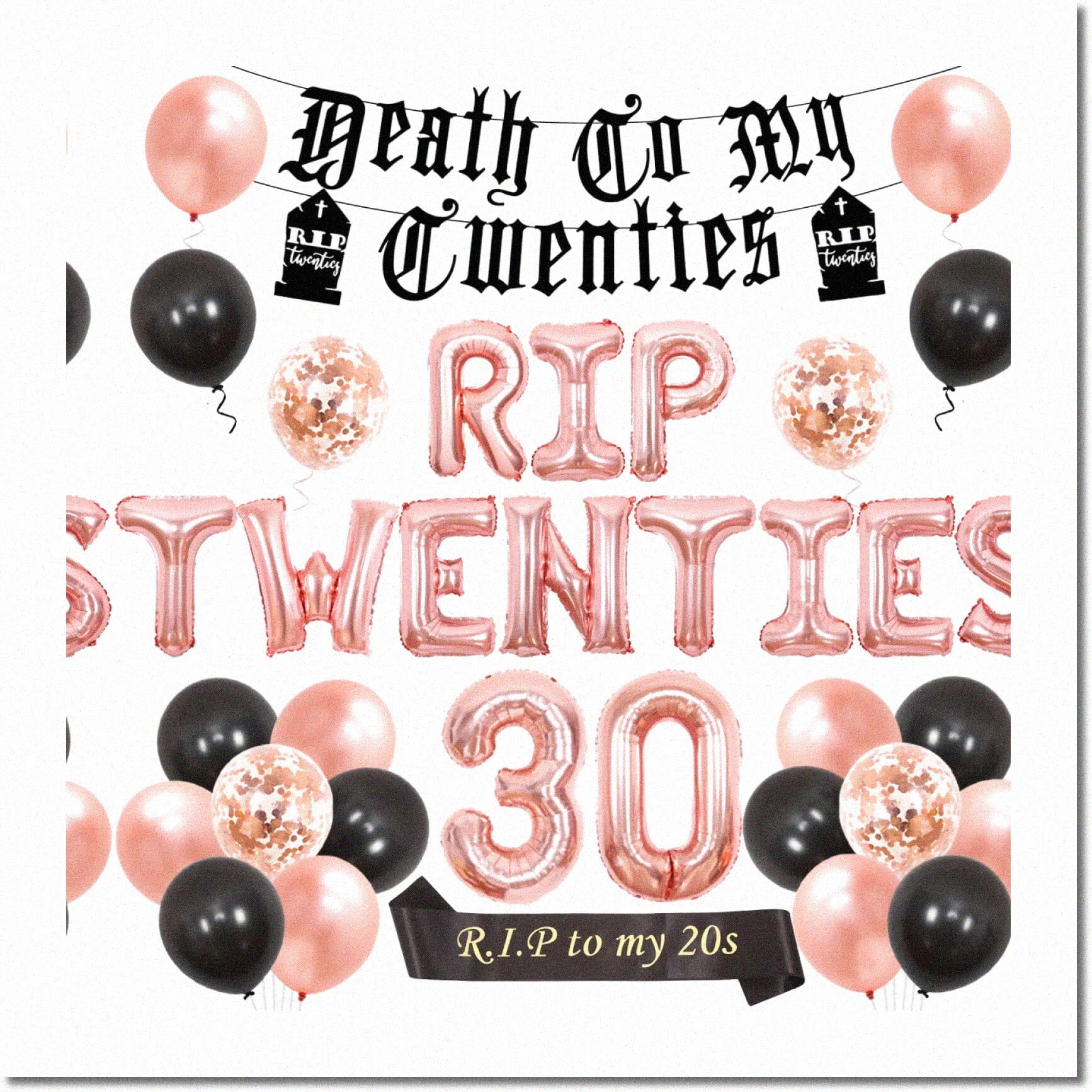 Twenties Farewell Fiesta - Black & Rose Gold Birthday Bash Kit: Balloon ...