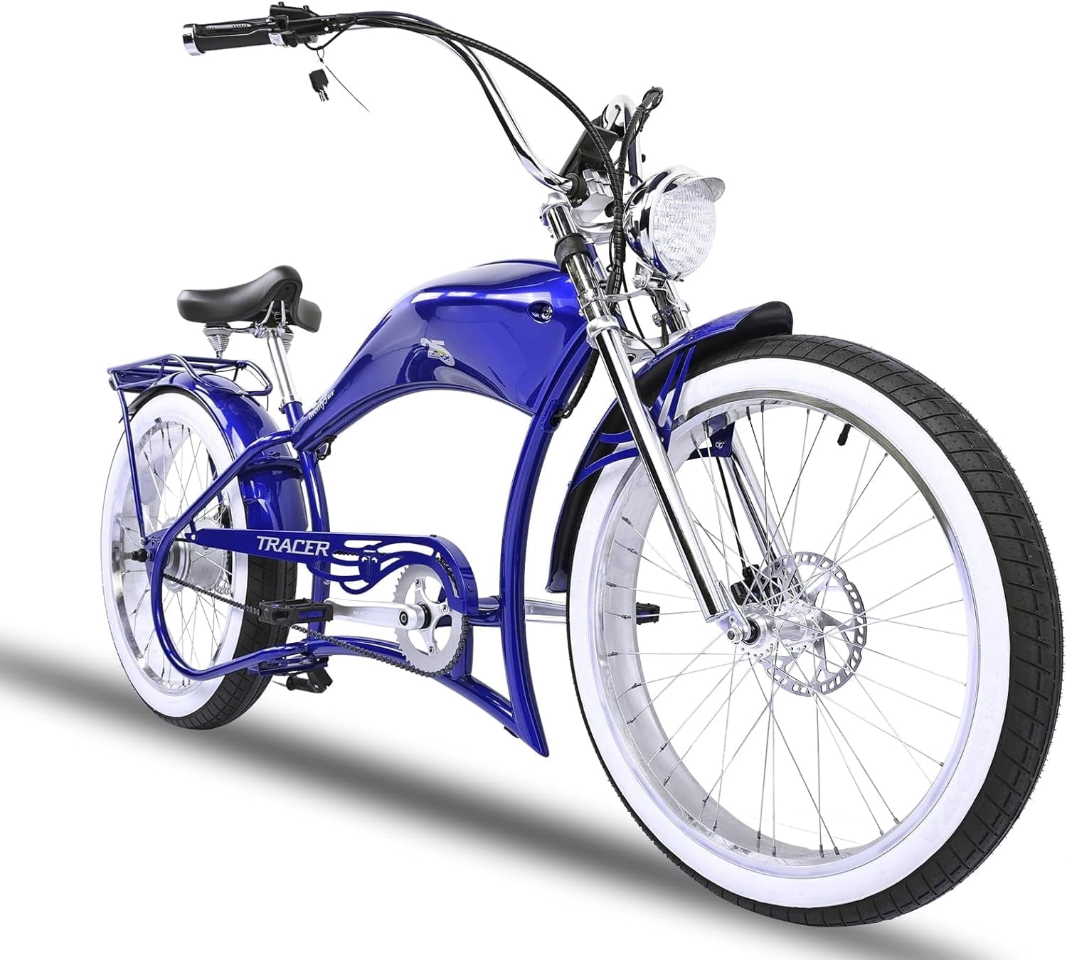 Twenty5 GT 800W Chopper Stretch Cruiser Ebike, 26" Wheels, Supsension ...