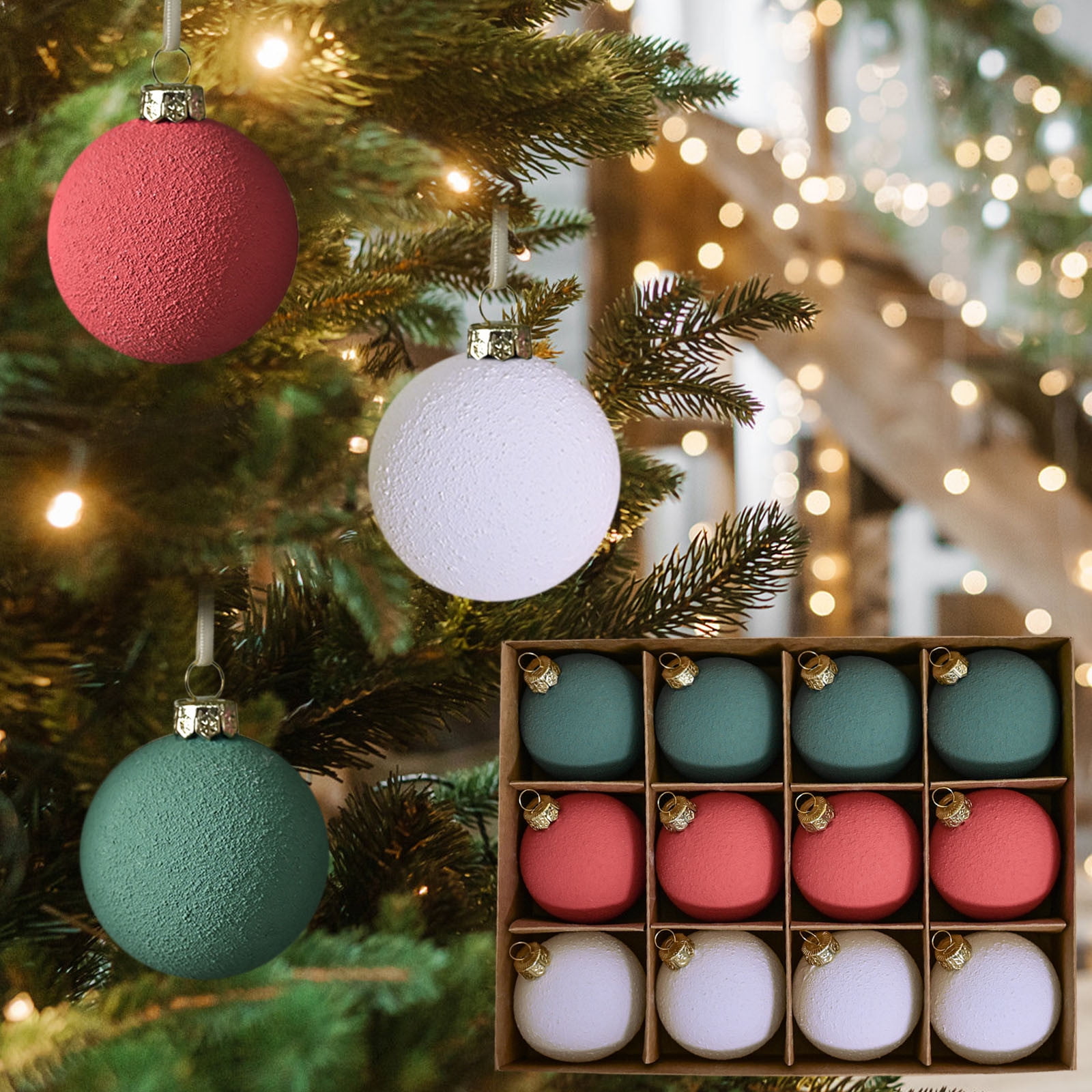 Twfbrm 12 Pack Textured Christmas Ornaments Bulk 3.14 Inch Christmas ...