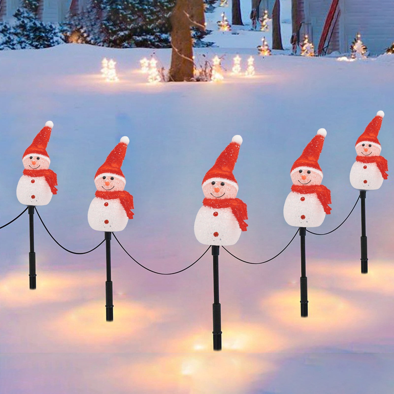 Twfbrm 17" Christmas Snowman Pathway Stakes Solar Lights with 5-in-1 ...