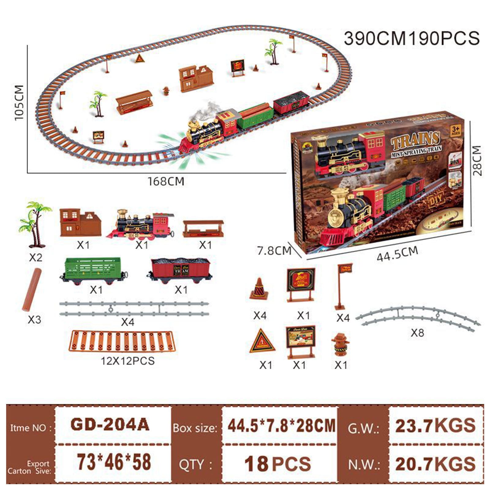 Twfbrm 190pcs Train Set-Electric Train Sets for Toddlers Classical ...