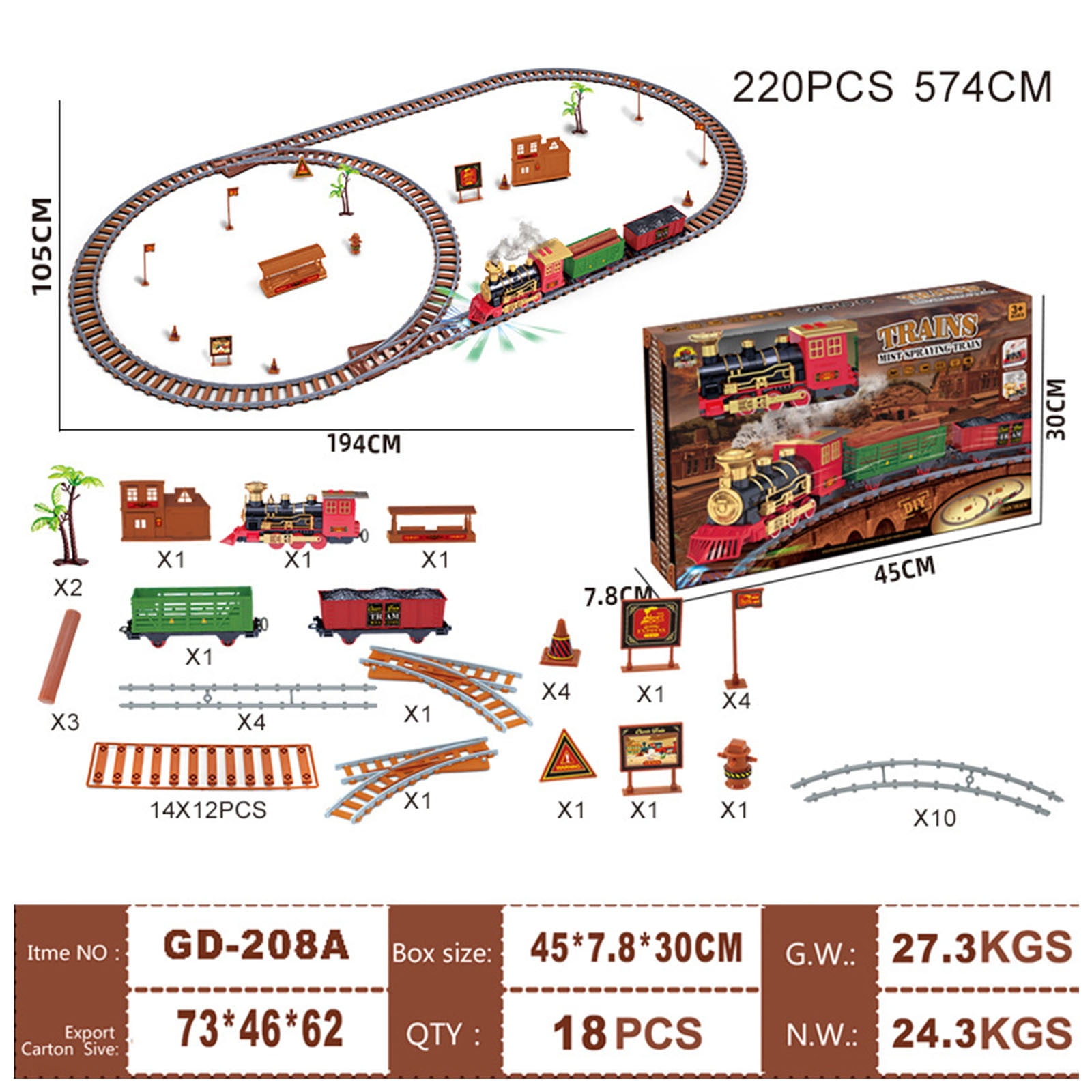 Twfbrm 220pcs Train Set-Electric Train Sets for Boys Toddlers Classical ...