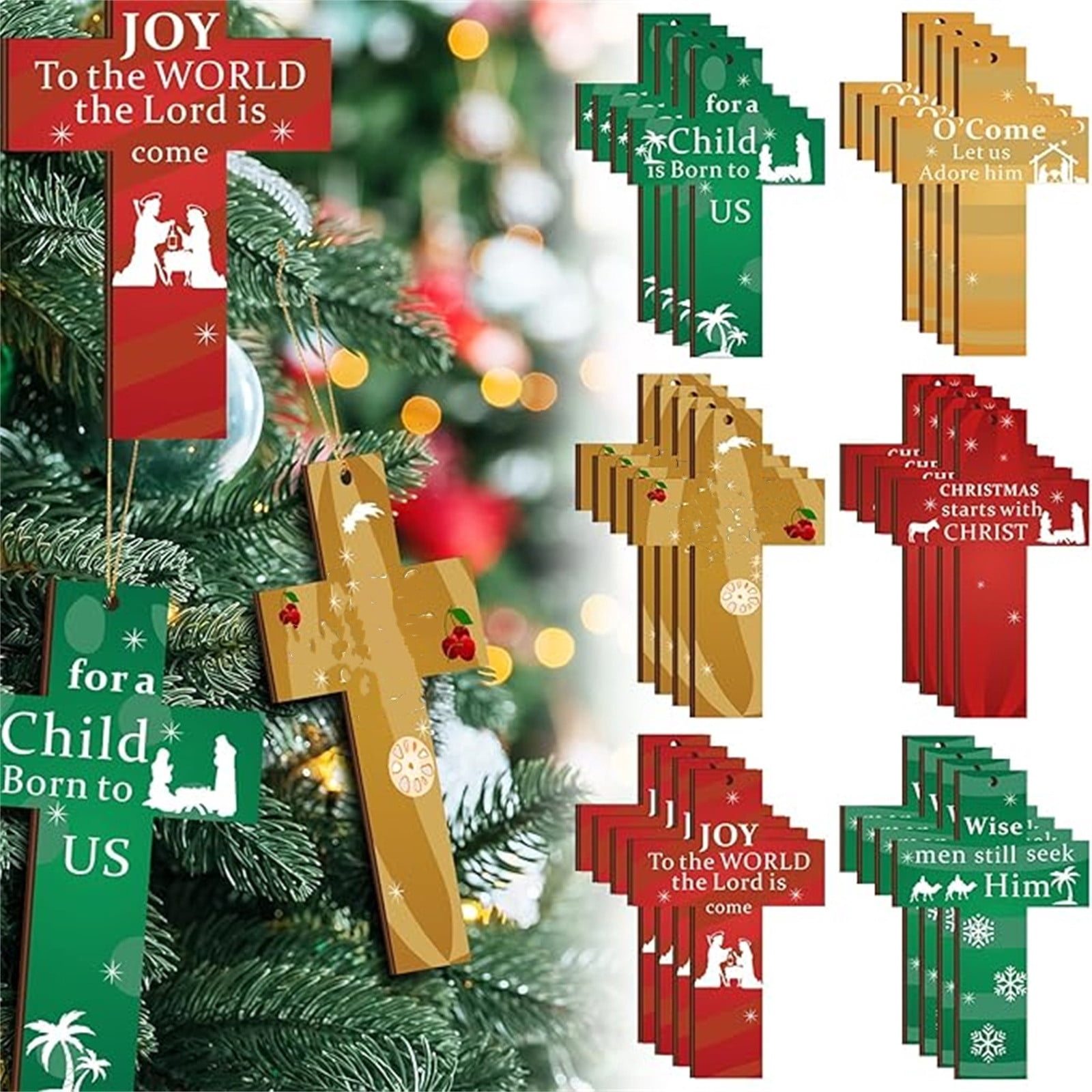 Twfbrm 24Pcs Hanging Wooden Cross Decoration, 2024 New Christmas Tree ...