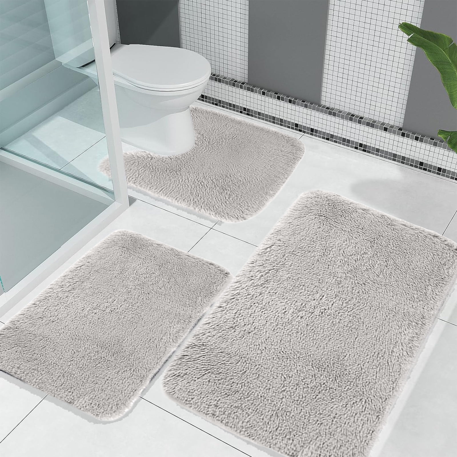 Twfbrm 3 Piece Bathroom Rugs Set, Fluffy Plush Bath Rug with U-Shape ...