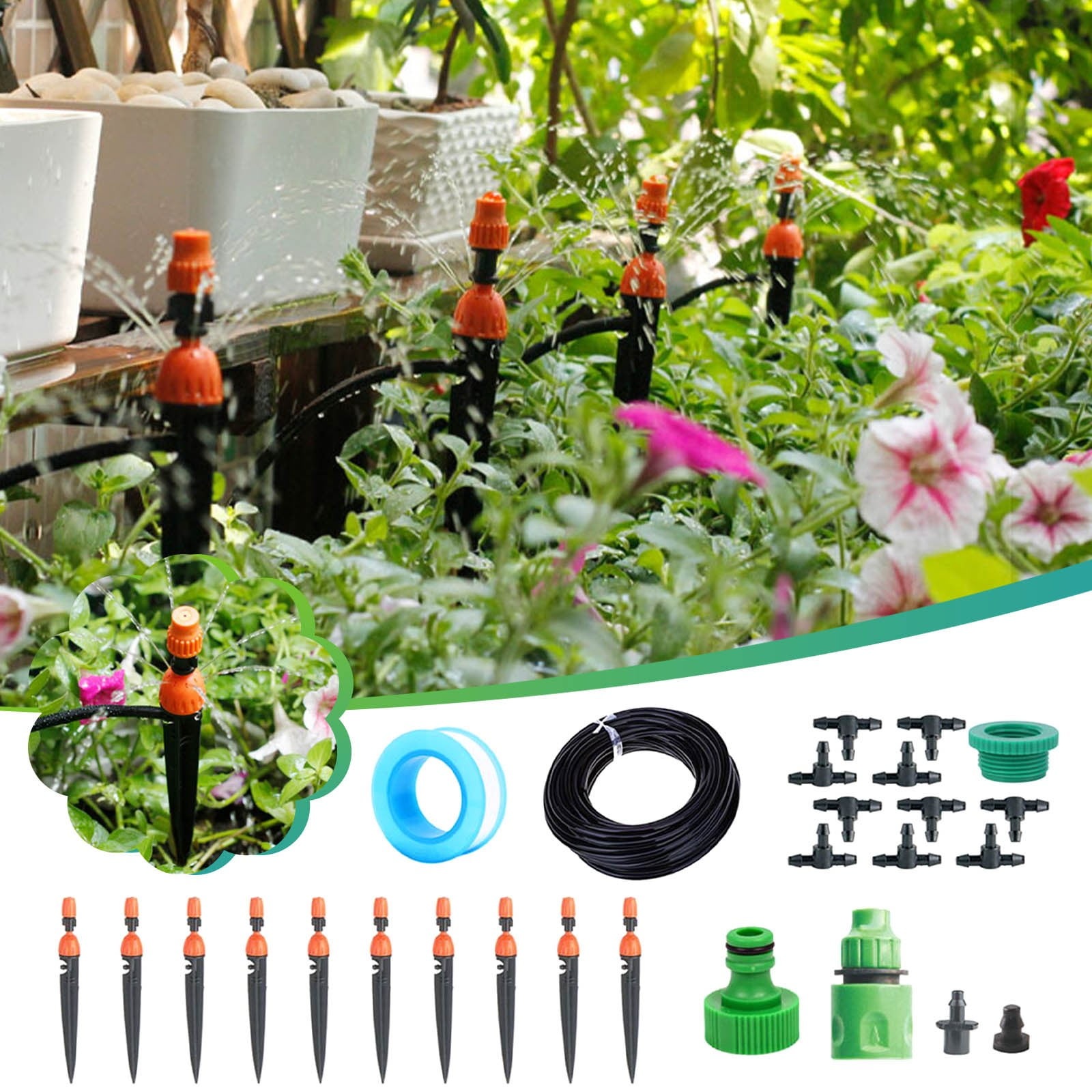Twfbrm 33FT Drip Irrigation System with Quick Connector, Automatic ...