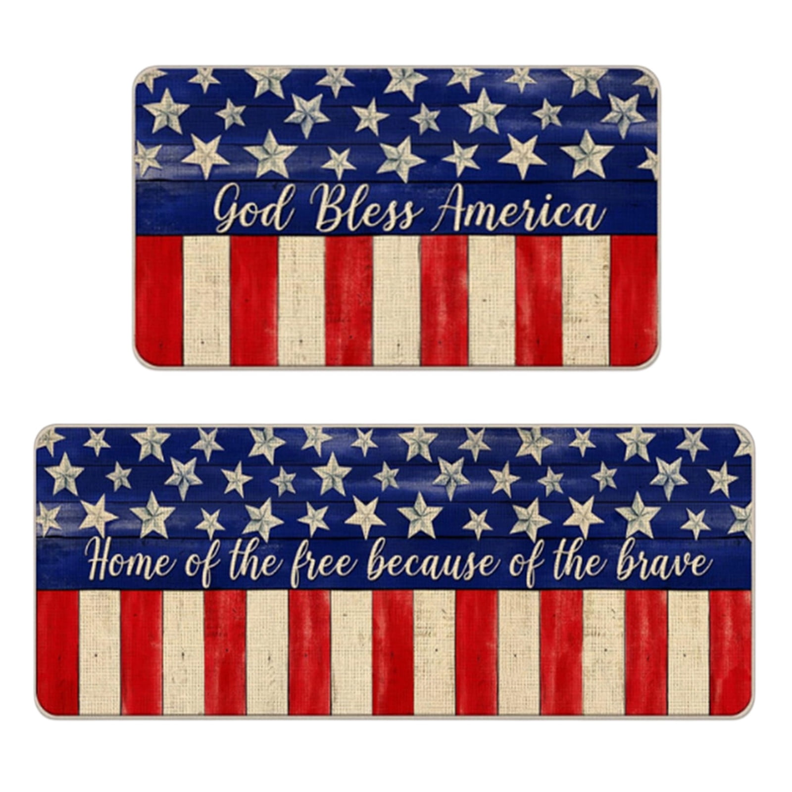 Twfbrm 4th of July Patriotic Kitchen Rugs Set of 2, Star and Stripes ...