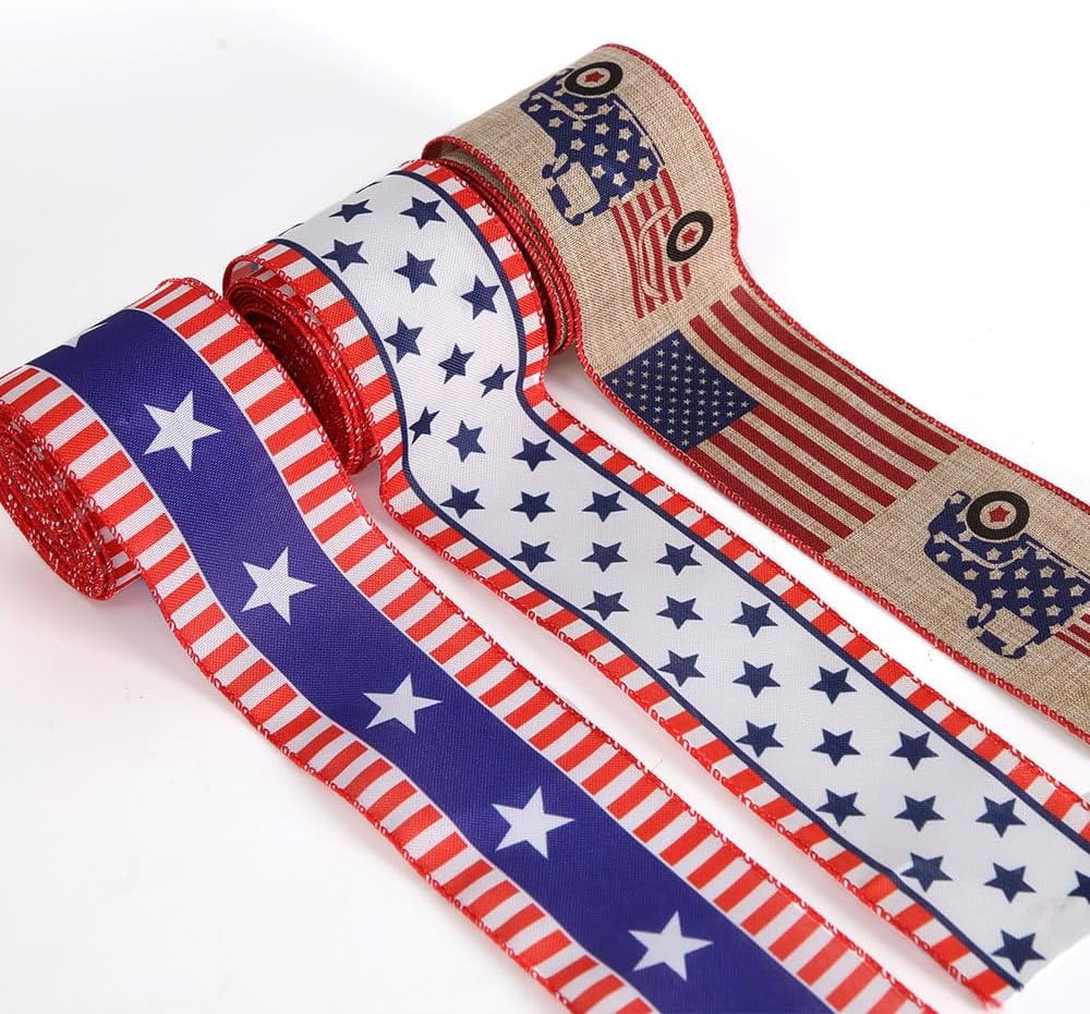 Twfbrm 4th of July Patriotic Ribbon Rolls, 2.5" x 5 Yards Stars and ...