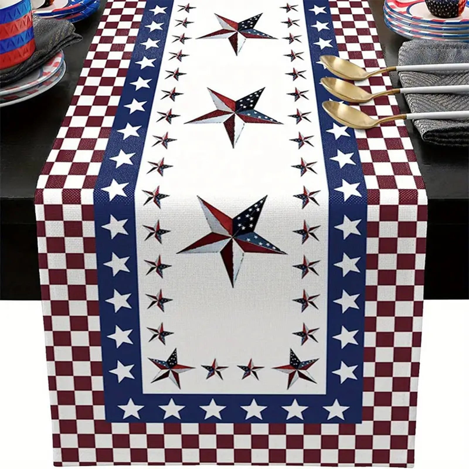 Twfbrm 4th of July Table Runner, 13x72 Inch Cotton Linen Star and ...