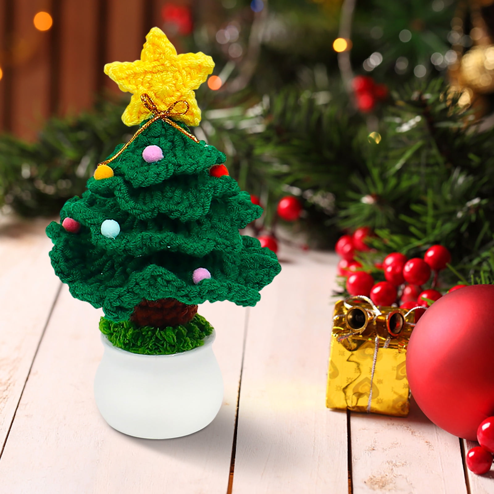 Twfbrm 6.3" Crochet Mini Christmas Tree Table Top Small Christmas Tree ...