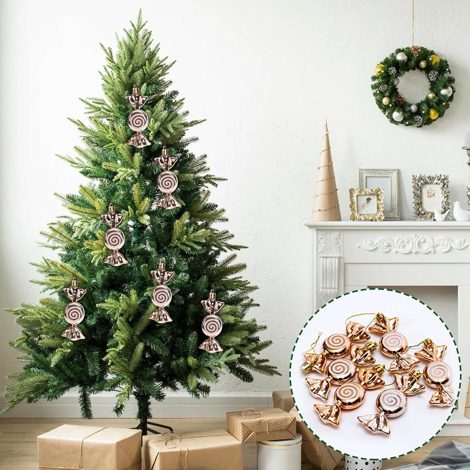 Twfbrm 6PCS Christmas Ornaments Set Glitter Hanging Candy Ornaments ...