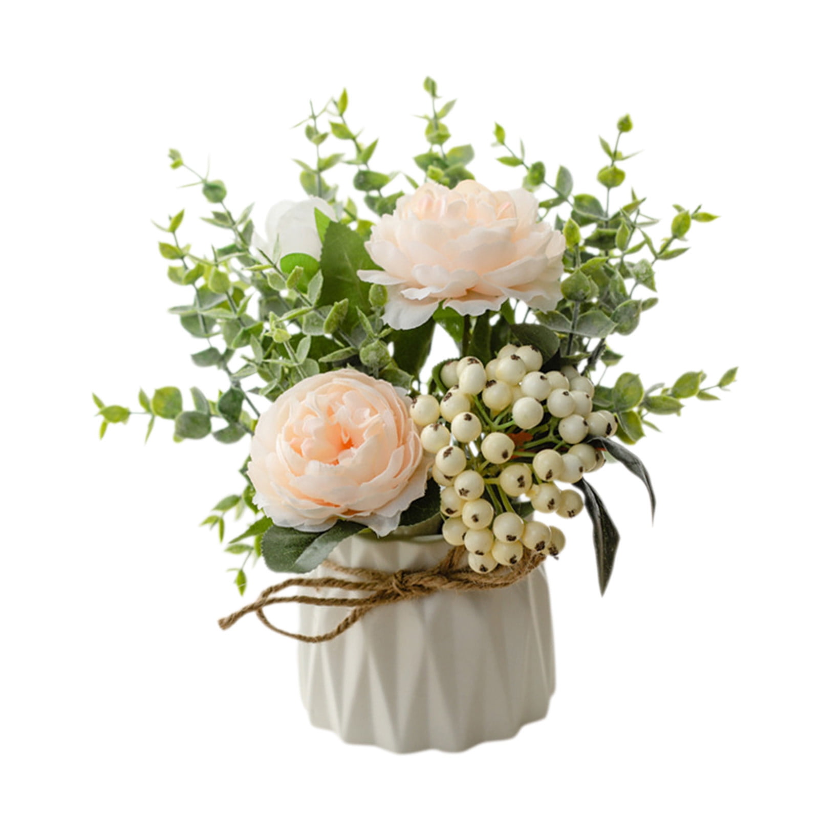 Twfbrm Artificial Flowers with Ceramic Vase, Realistic Silk Peony ...