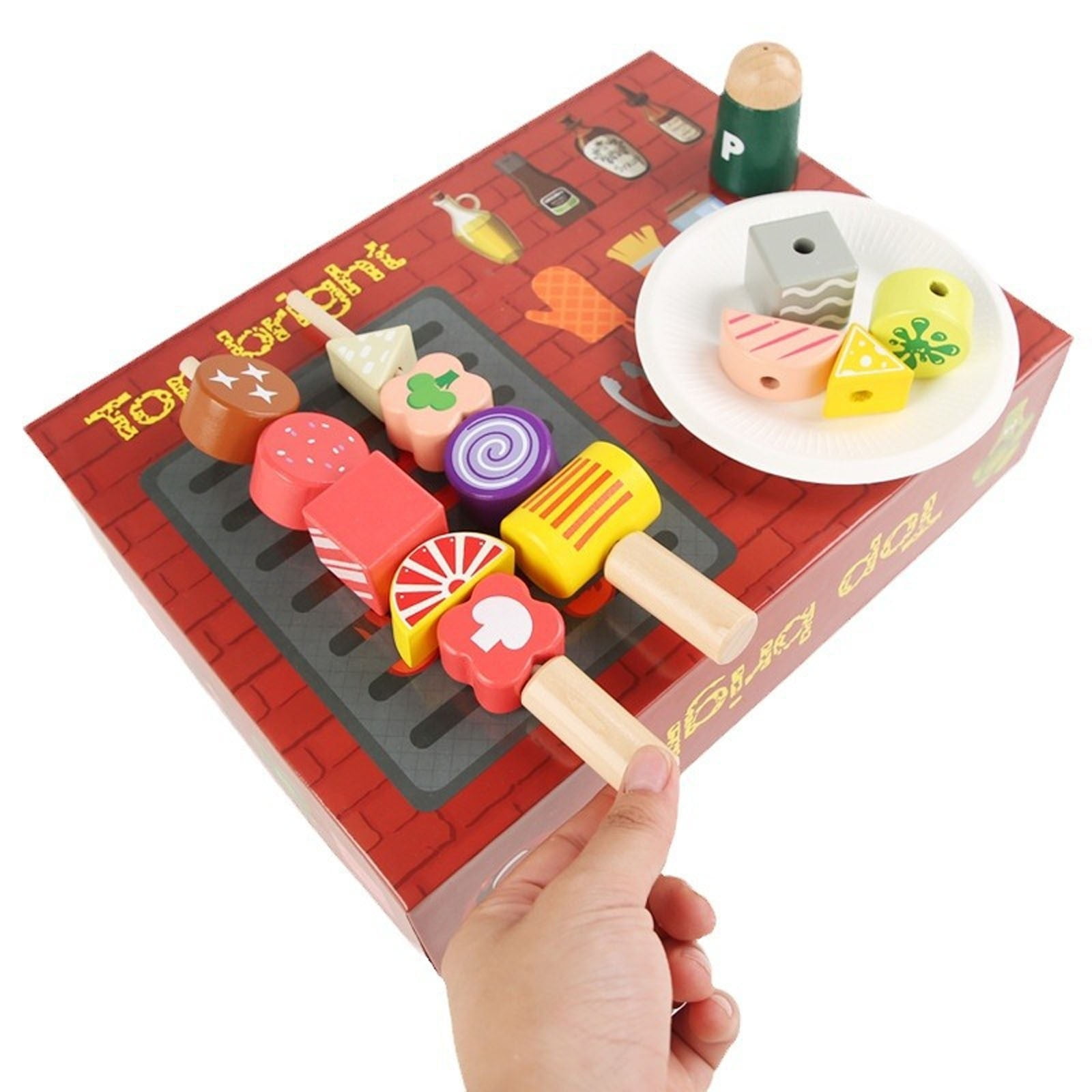Twfbrm Baby Learning Playsets BBQ Box Play-Set Wooden Play Food ...