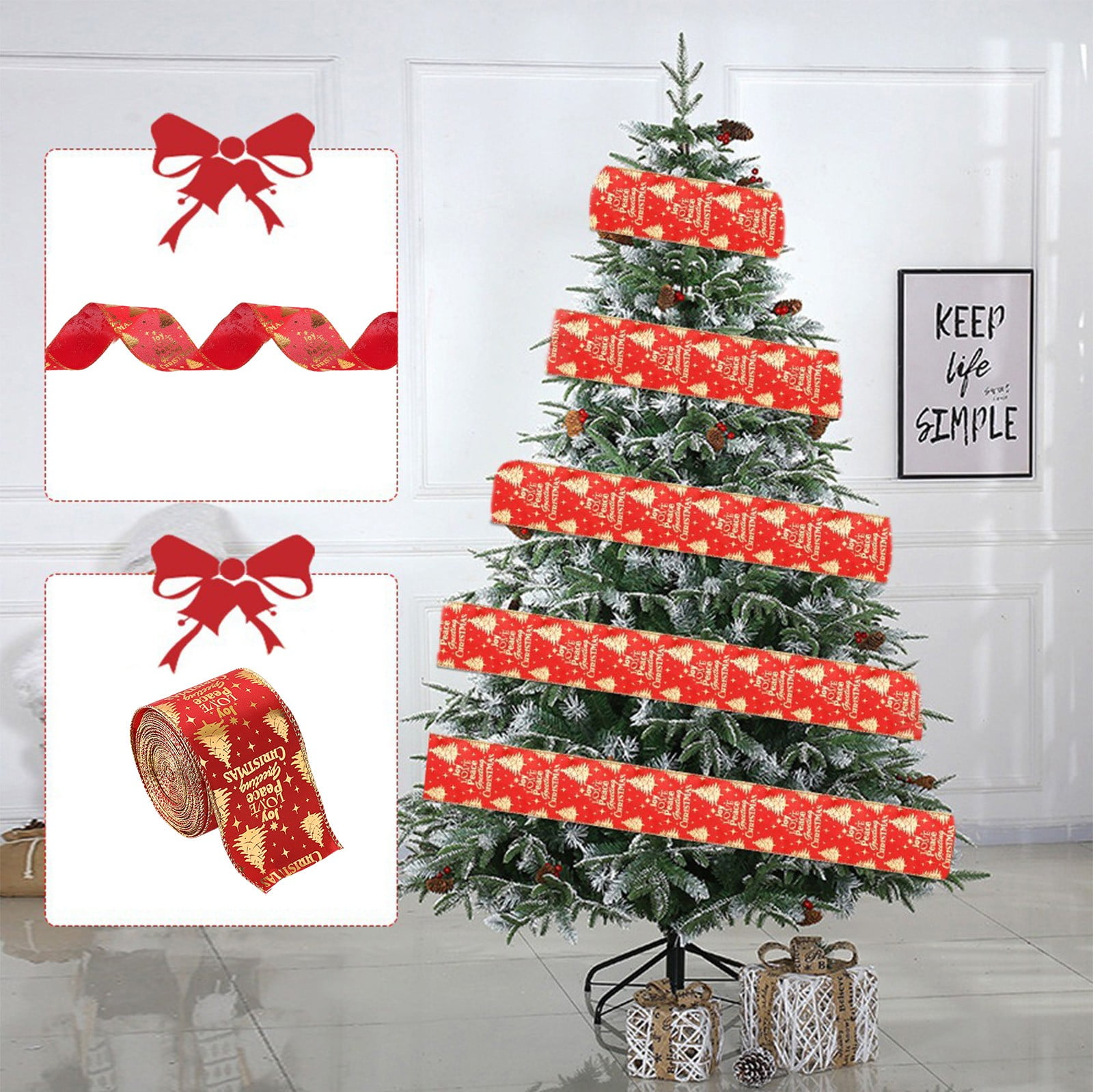 Twfbrm Christmas Ribbon for Gift Wrapping Christmas Tree Ribbon Wired 6 ...