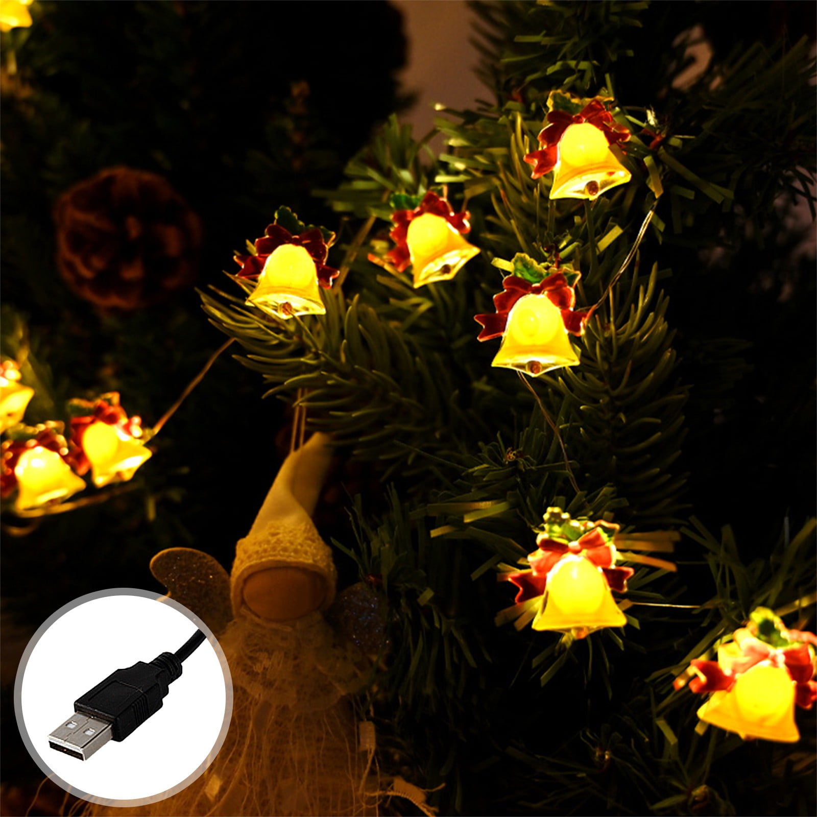 Twfbrm Christmas String Lights Jingle Bells Copper Wire with Remote ...