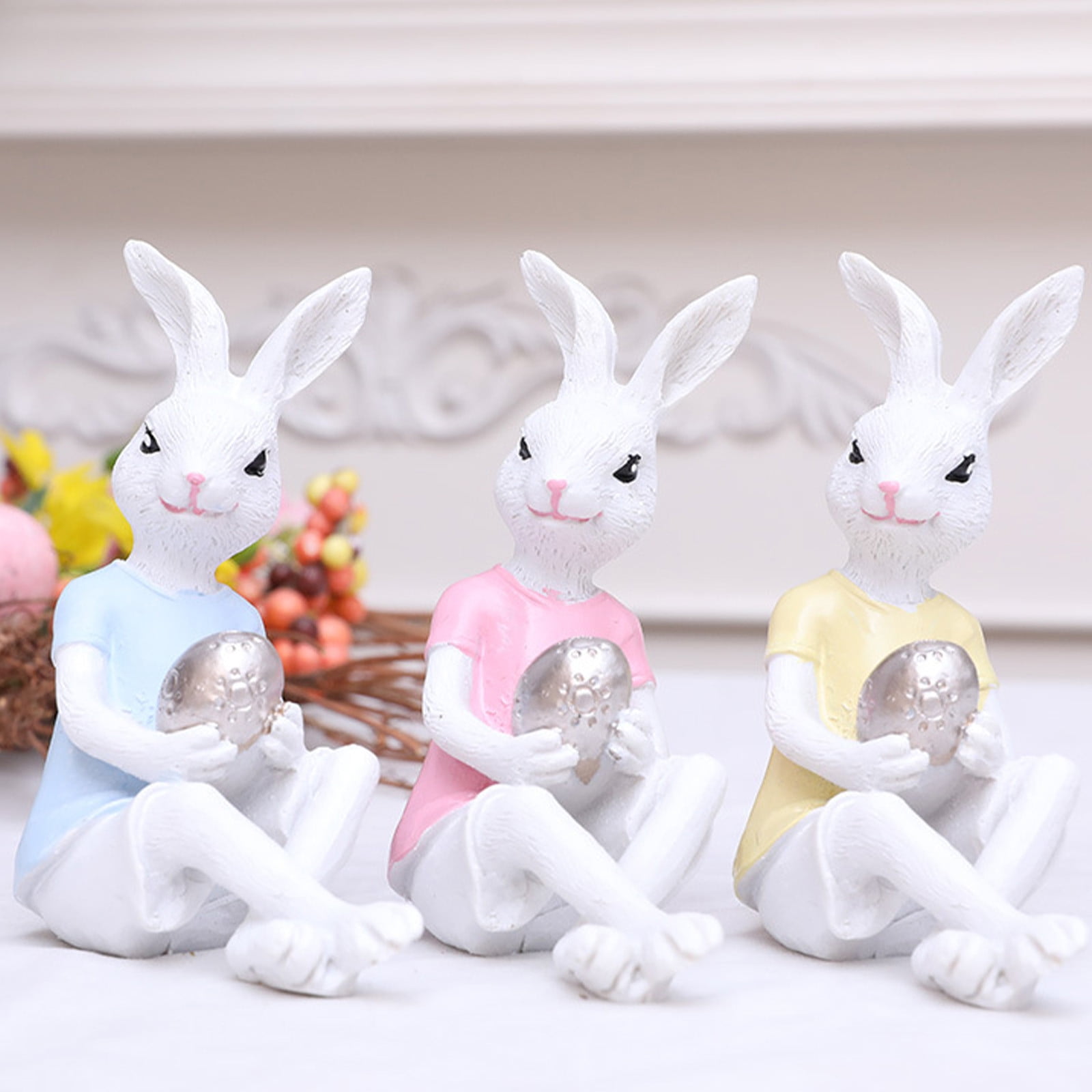 Twfbrm Easter Bunny Decorations, 4 inch Resin Sitting Bunny Statue with ...