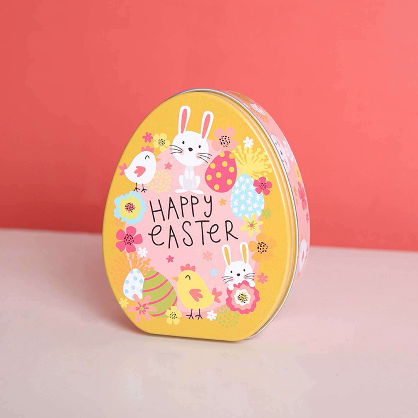 Twfbrm Easter Cookie Tin Box, Egg Shaped Bunny Pattern Tinplate Candy ...