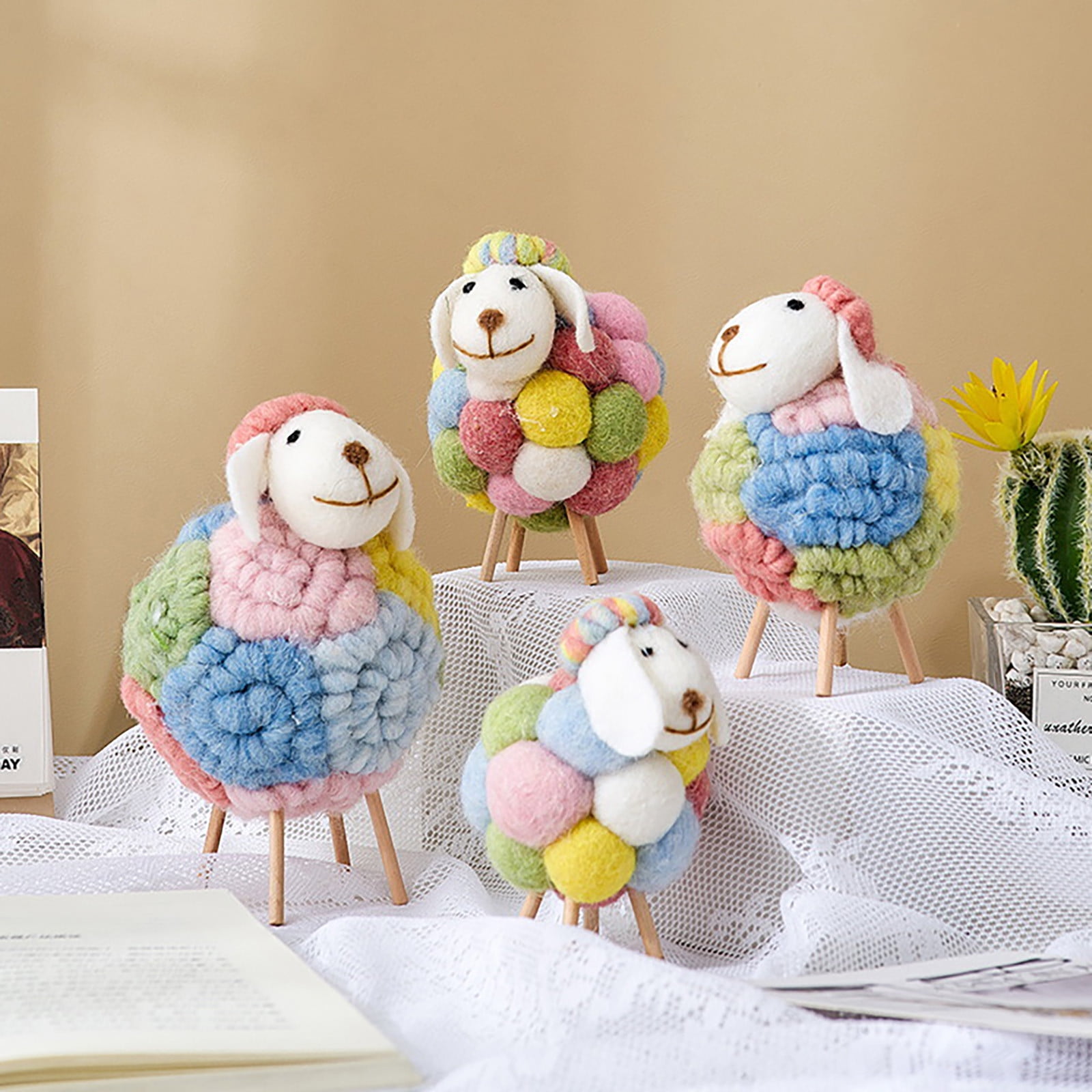 Twfbrm Easter Sheep Ornaments, Easter Decorations 7" Colorful Hand ...
