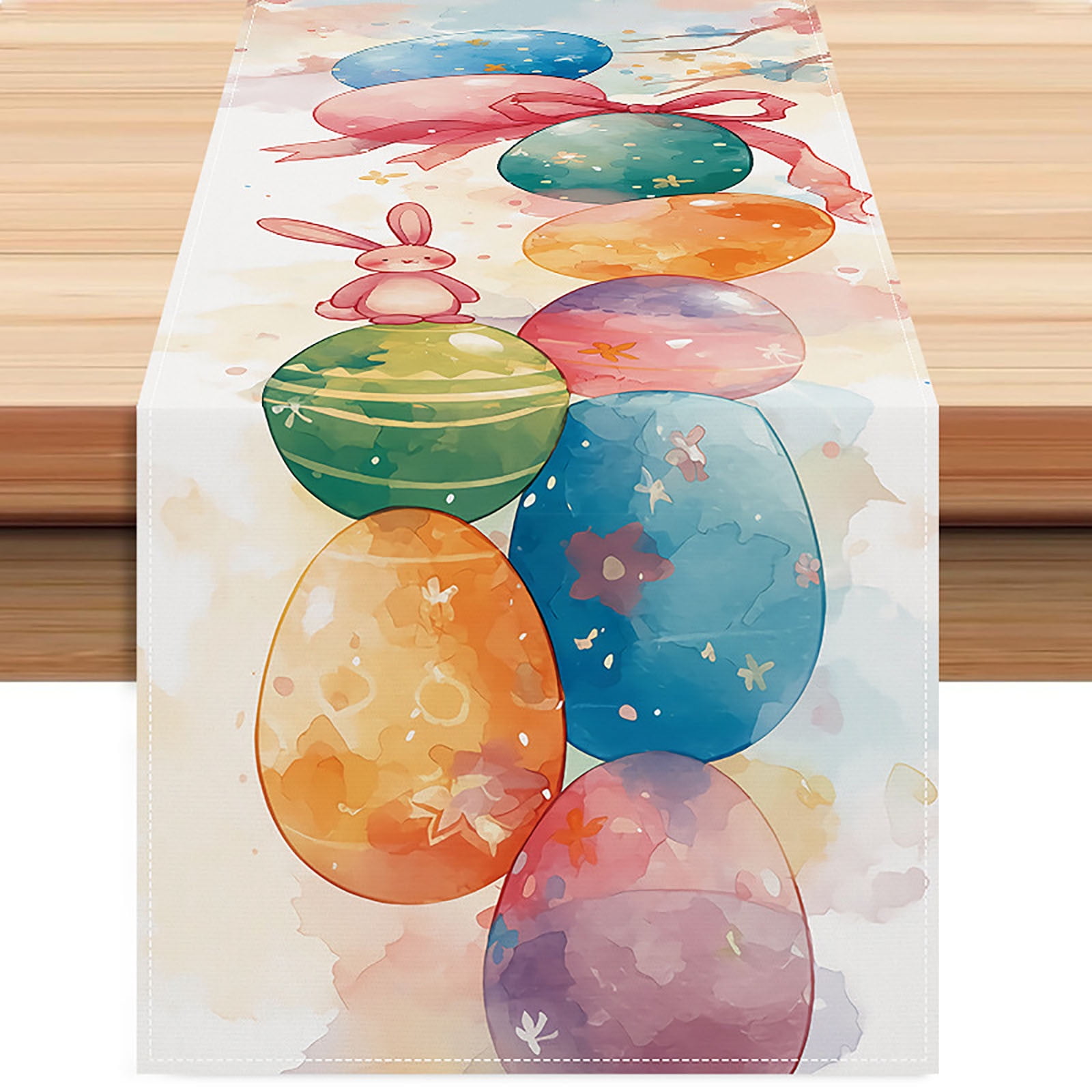 Twfbrm Easter Table Runner, 13"x72" Linen Watercolor Easter Eggs and ...