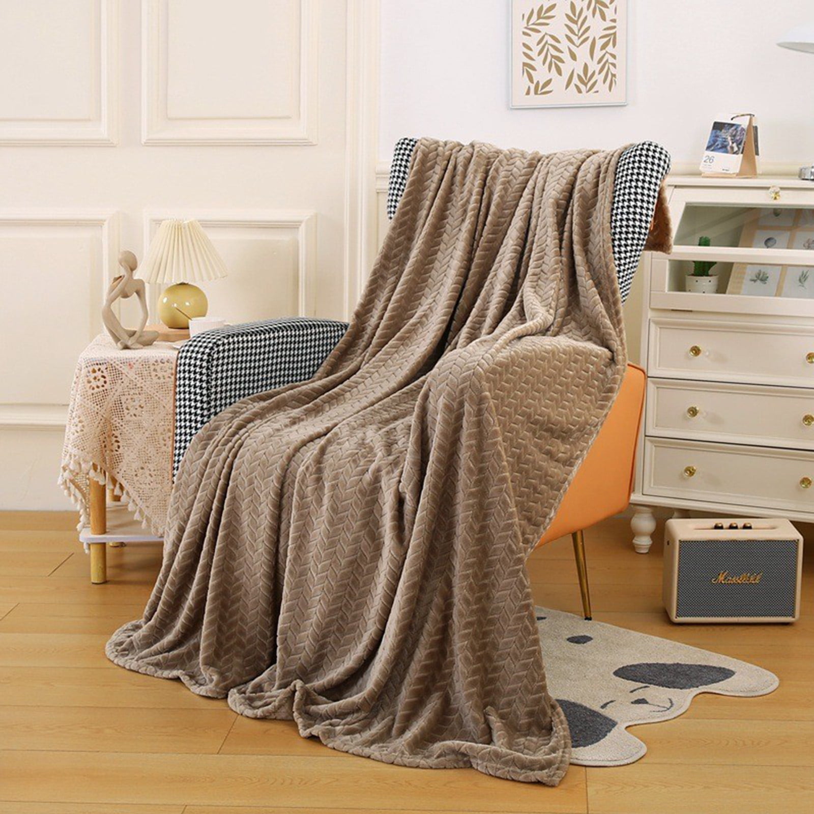 Twfbrm Fleece Throw Blanket, 28"x40" Flannel Leaves Pattern Jacquard ...