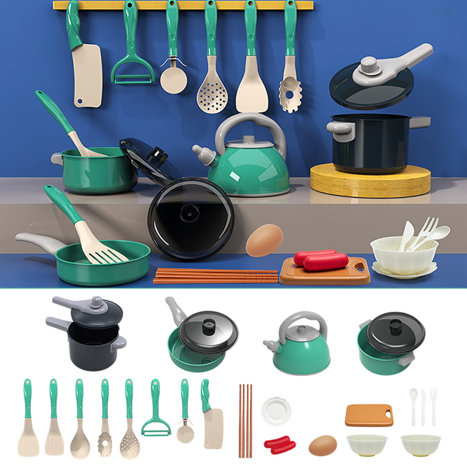 Twfbrm Kitchen Pretend Play Kitchen Accessories Toys Set, Cookware Pots ...