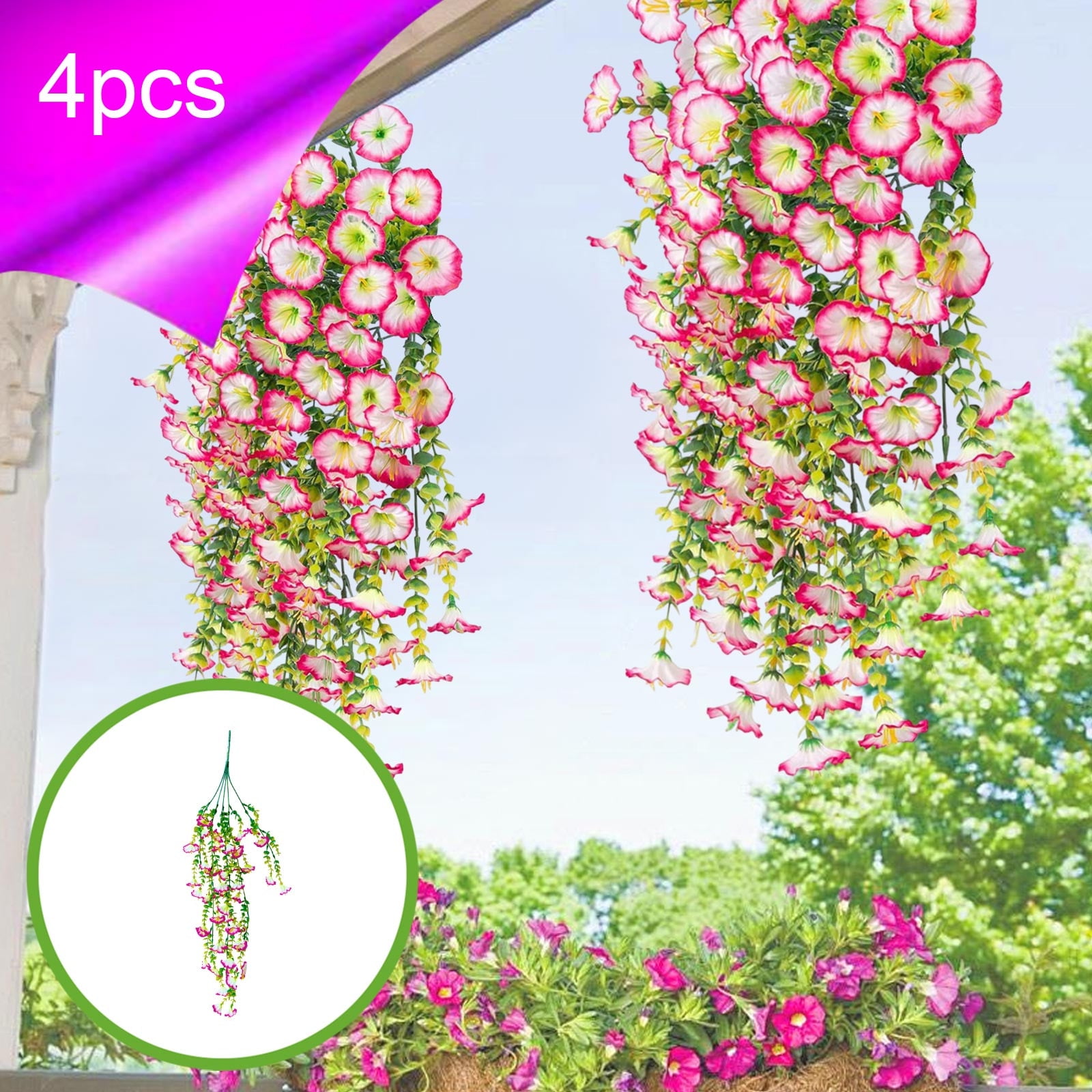 Twfbrm Pack of 4pcs Artificial Hanging Flowers Plants Plastic Rattan ...