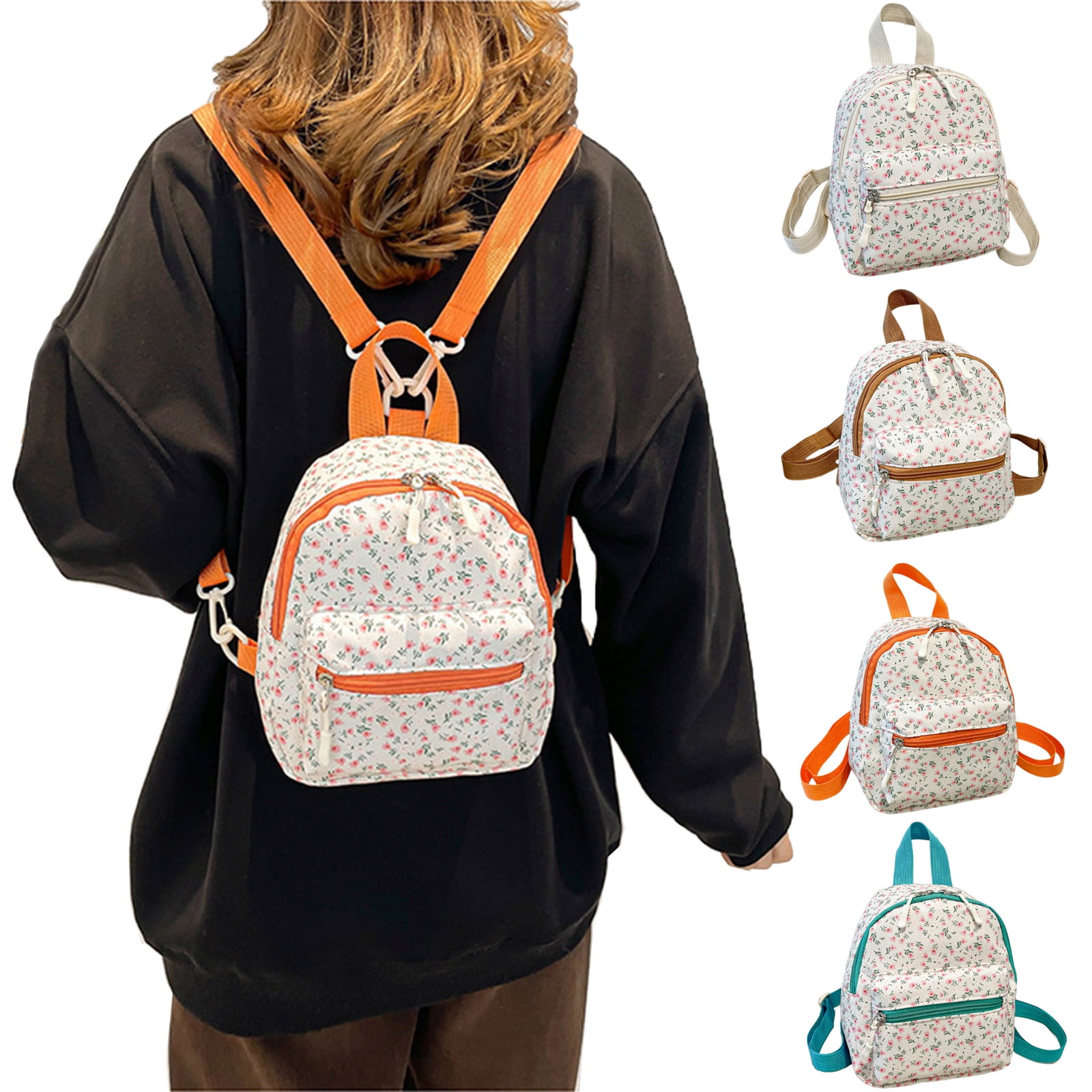 Twfbrm Small Backpack Purse for Women, Floral Pattern Nylon Crossbody ...