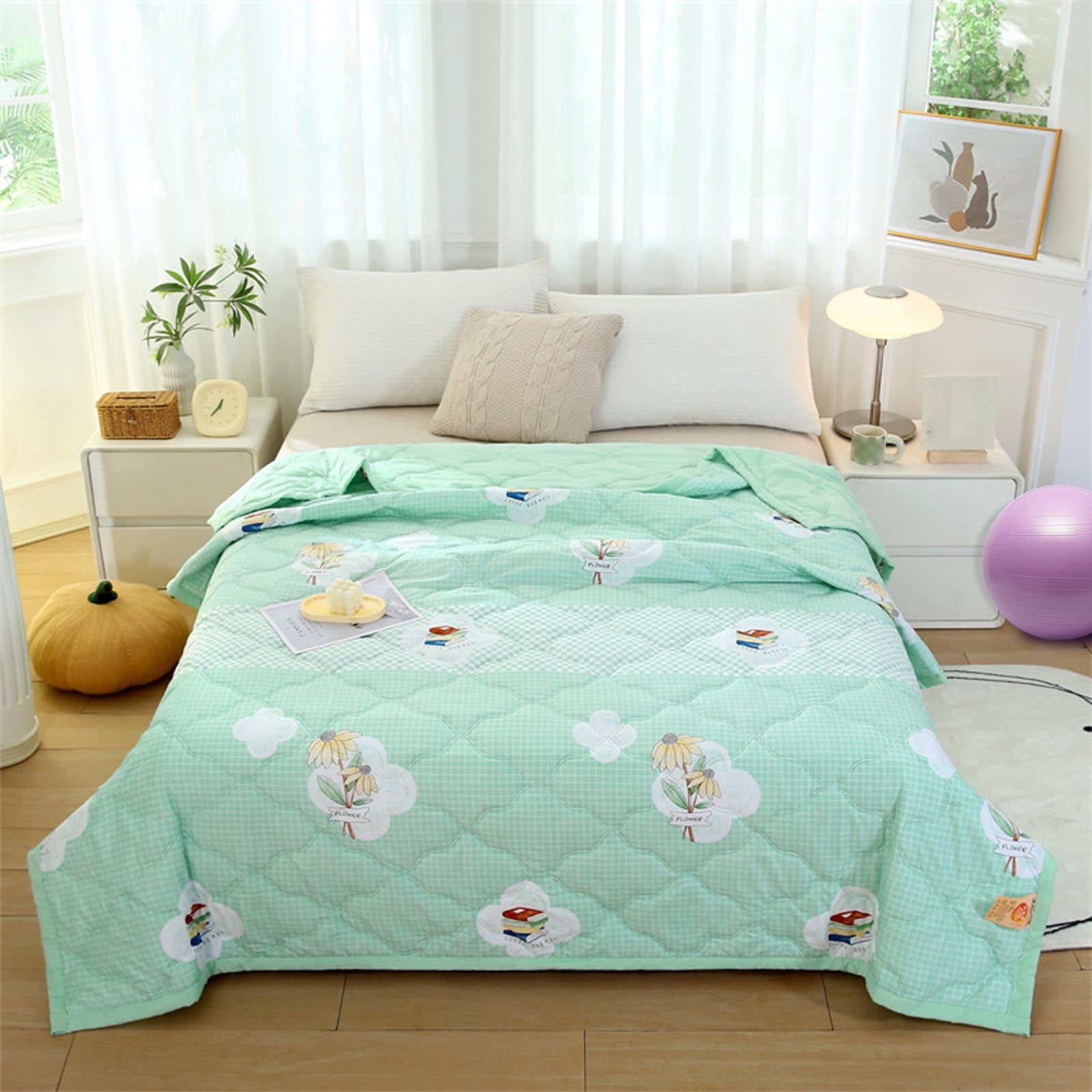 Twfbrm Summer Cooling Comforter, 100% Cotton Floral Pattern Quilted ...