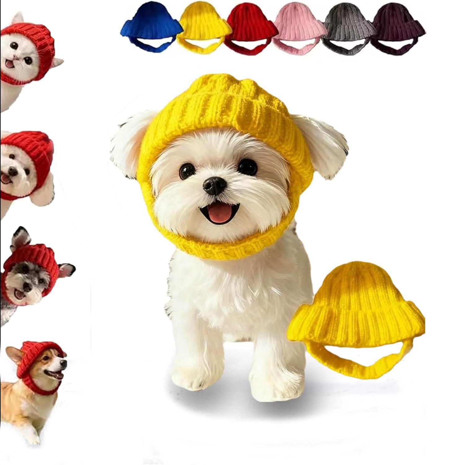 Twfbrm Warm Knitted Pet Hat, Handmade Cotton Crochet Dog Hat with Ear ...