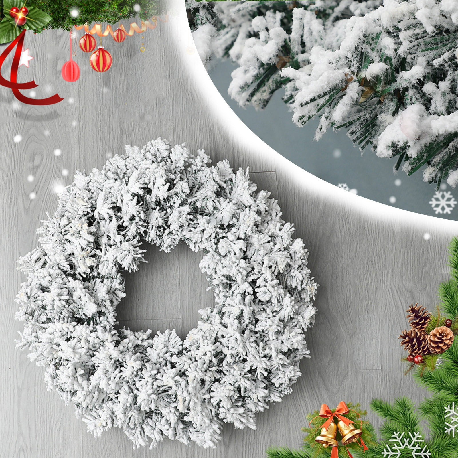 Twfbrm Winter Wreaths for Front Door Artificial Christmas Wreath, Snow ...