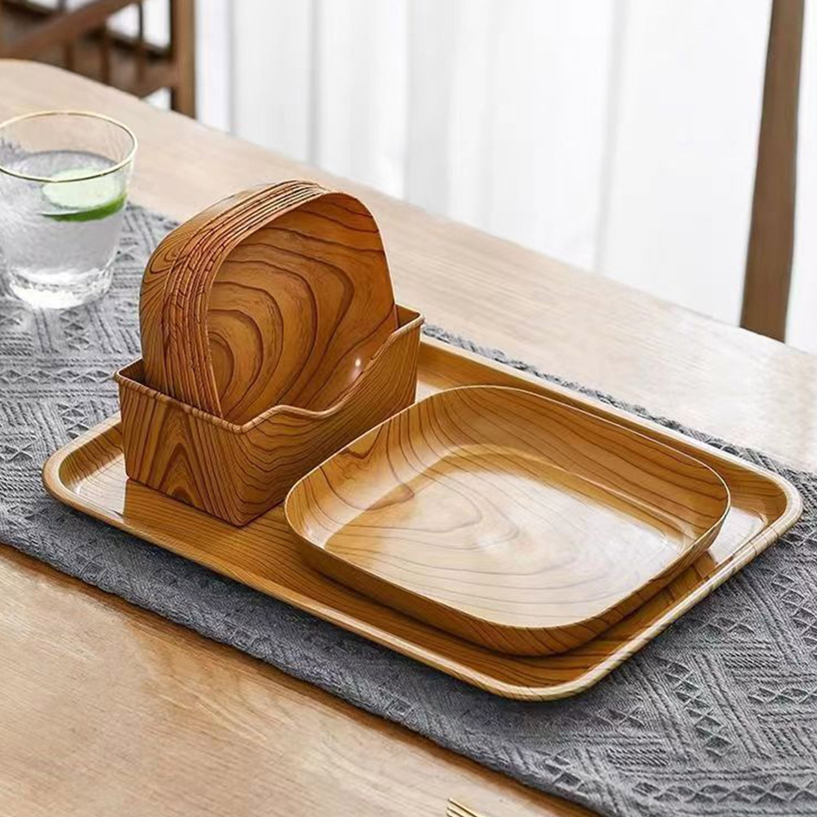 Twfbrm Wood Grain Plastic Serving Platters and Trays, Food-Grade ...