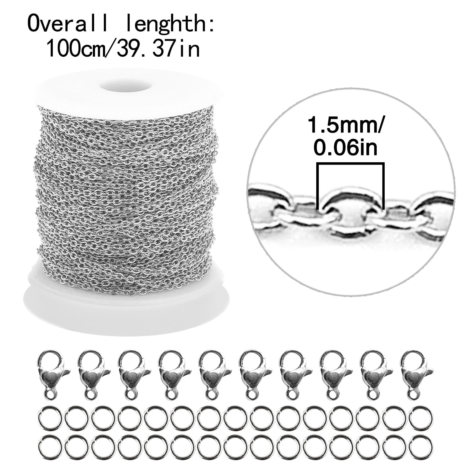 Twflaqlo 32.8 Feet Chain Link Thin Stainless Steel Chain Spool Bulk ...