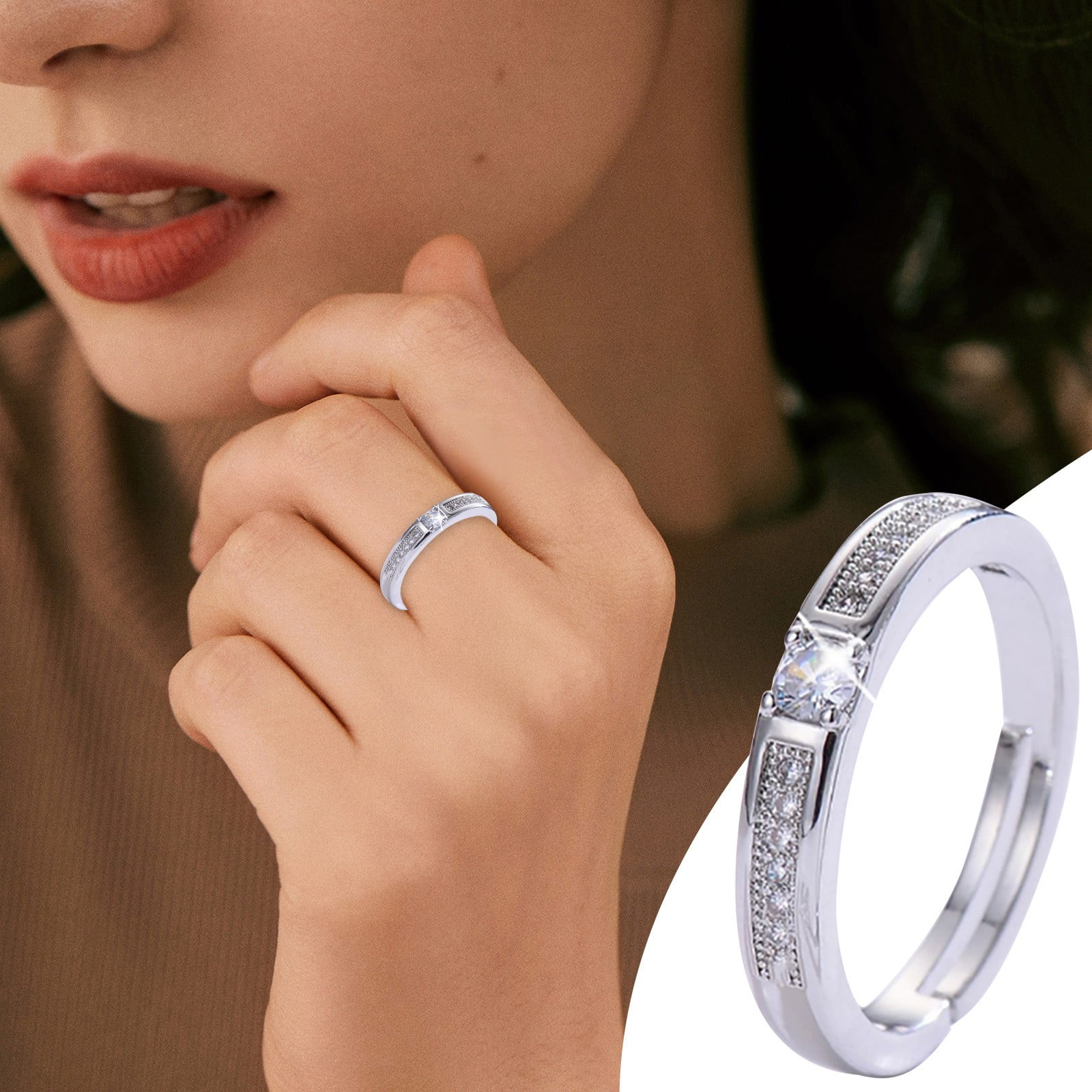 Twflaqlo Couple Ring Opening Diamond Ring Wedding Ring Simulation ...